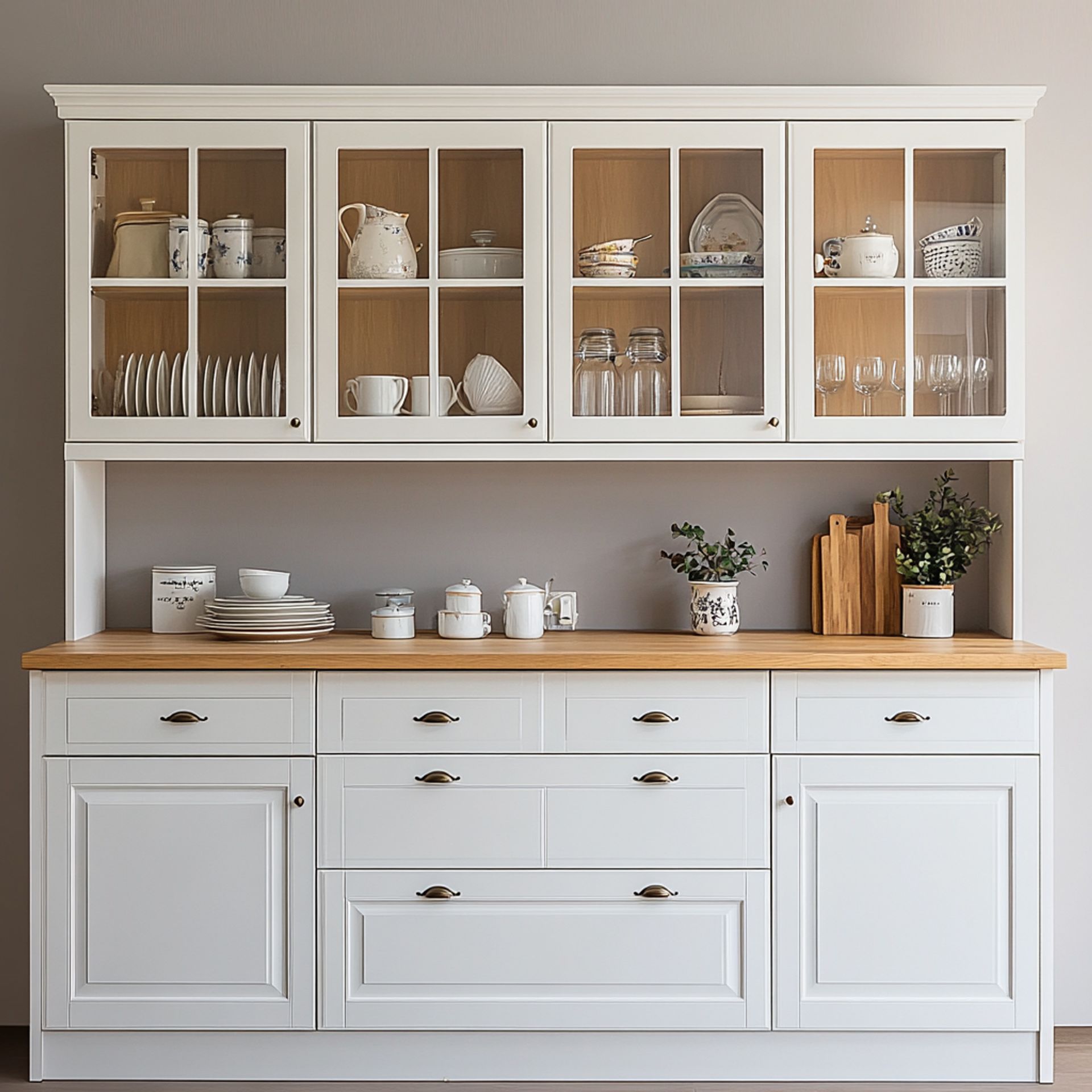 Off-White Farmhouse Style Crockery Unit Design in with Spacious Drawers ...