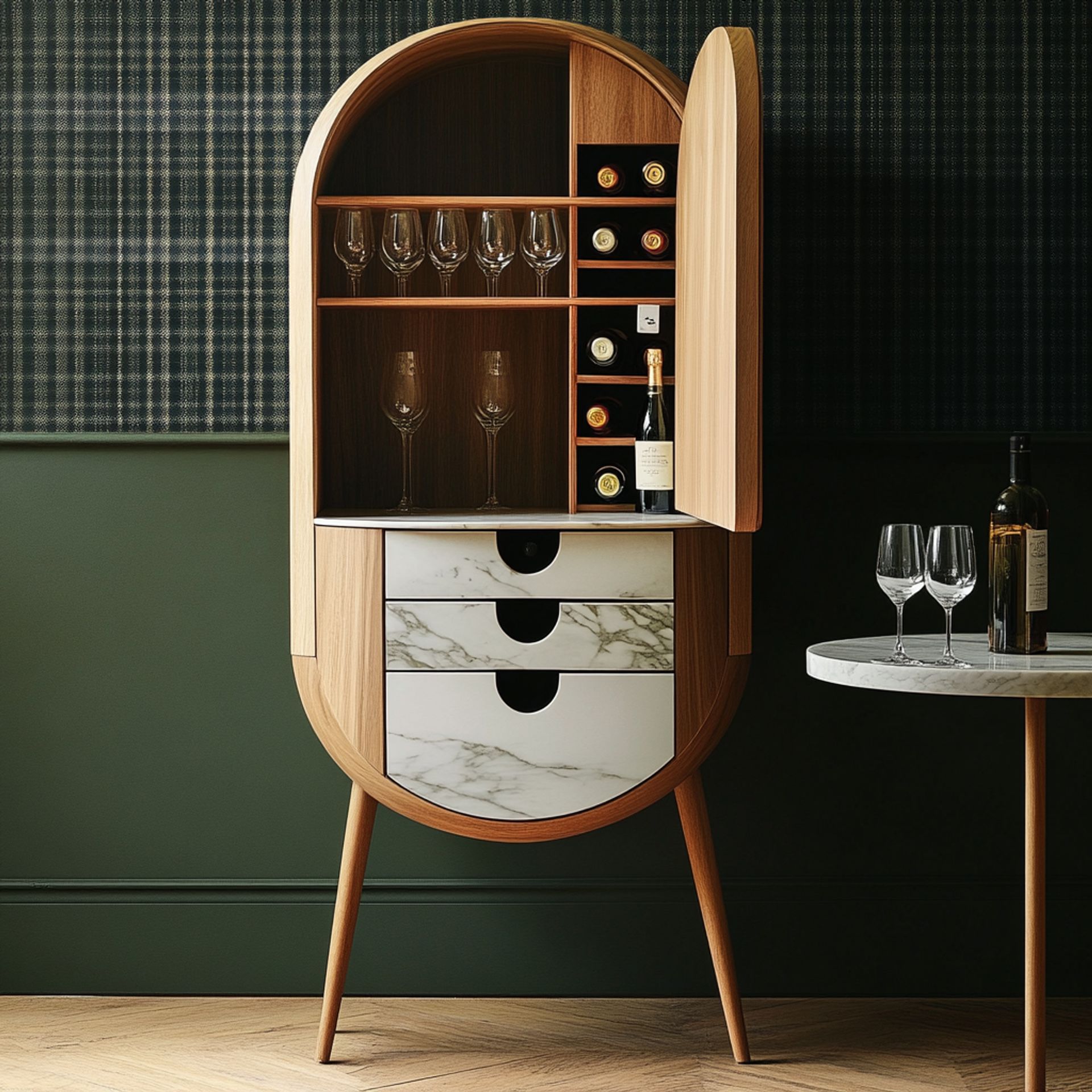 Home Bar in Suede Laminate with Contemporary Ample Drawers and Wine ...