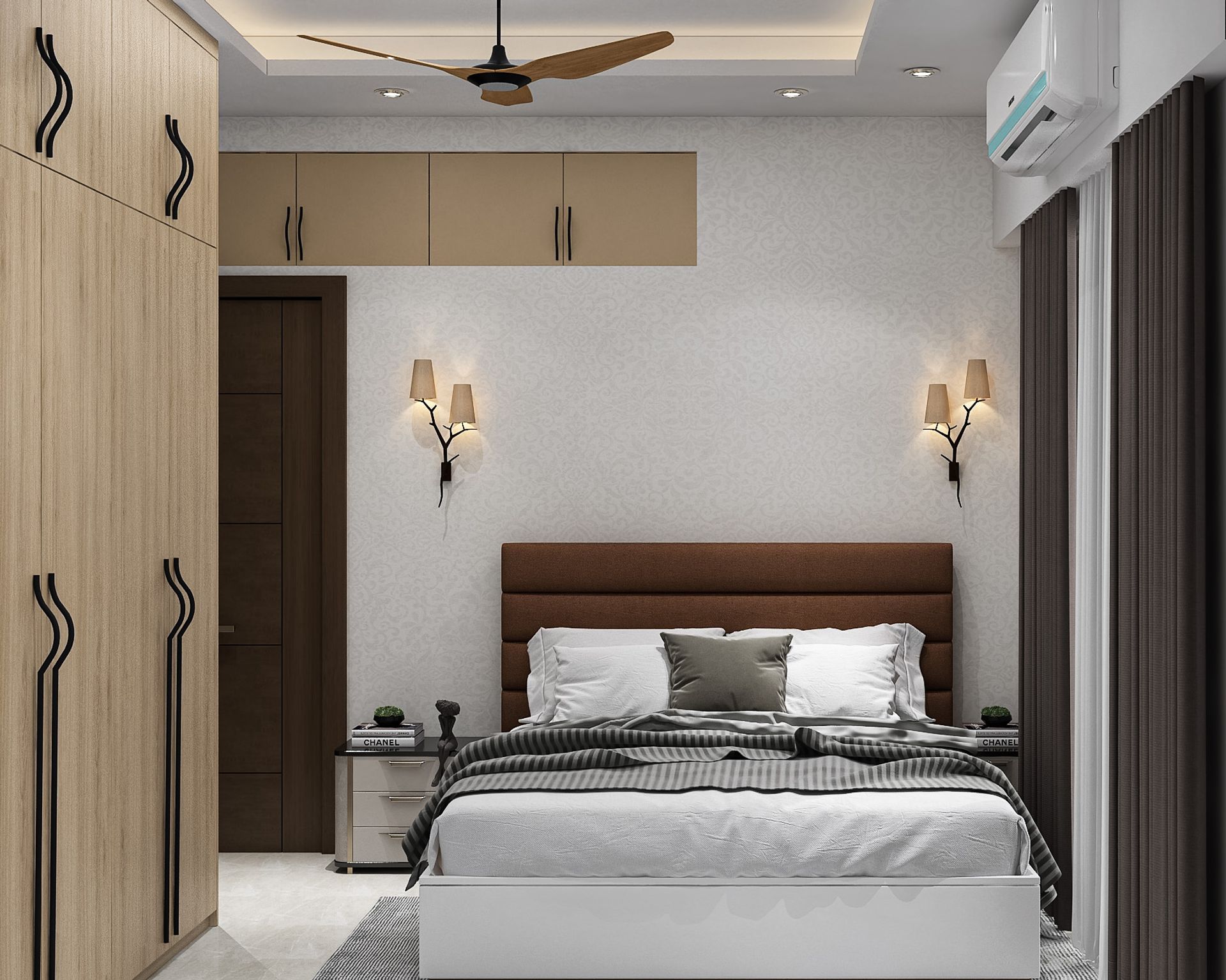 Guest Bedroom Design with Contemporary Swing Wardrobe, Side Table, and ...