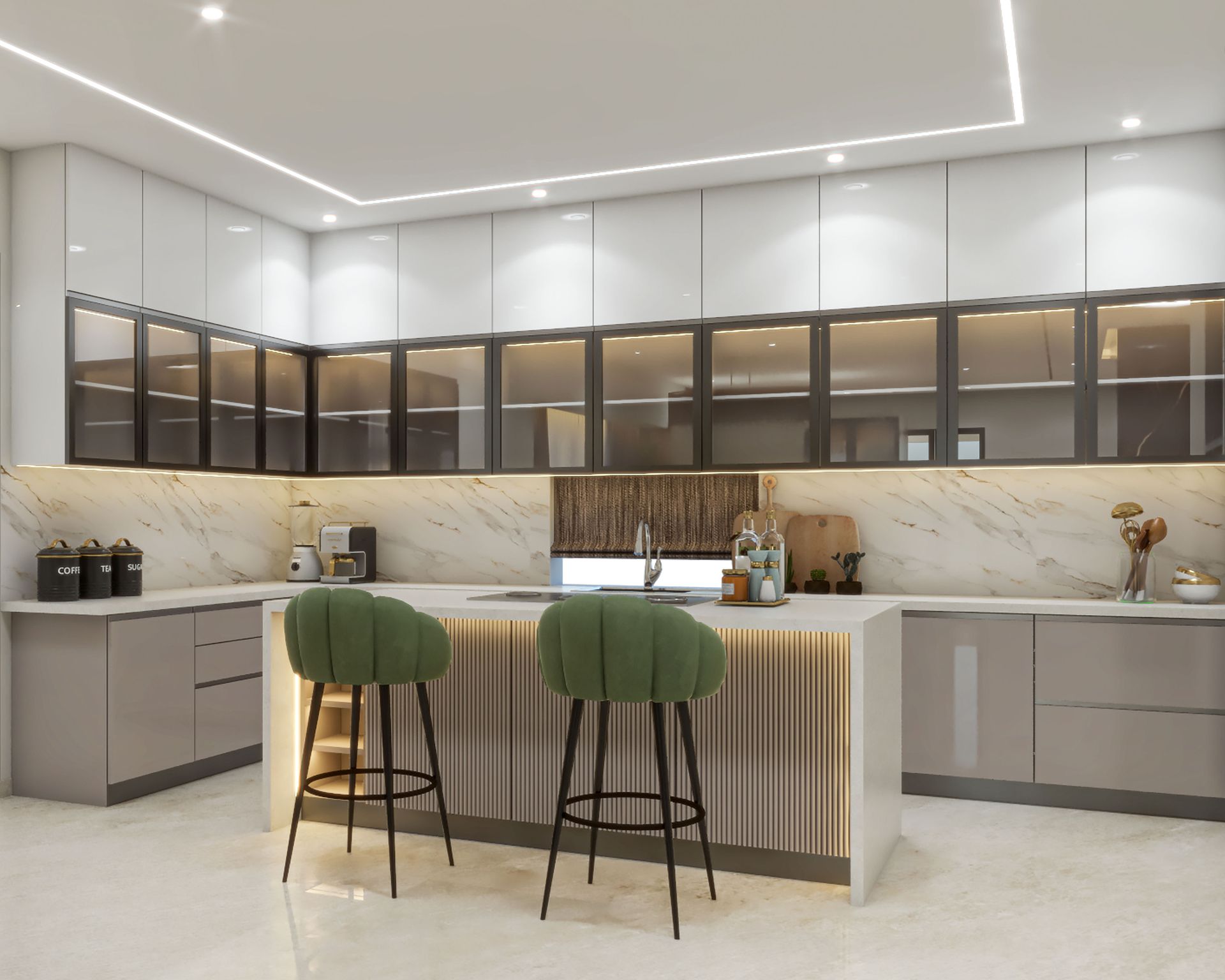 Gypsum Rectangular False Ceiling Design with Spotlights and ...