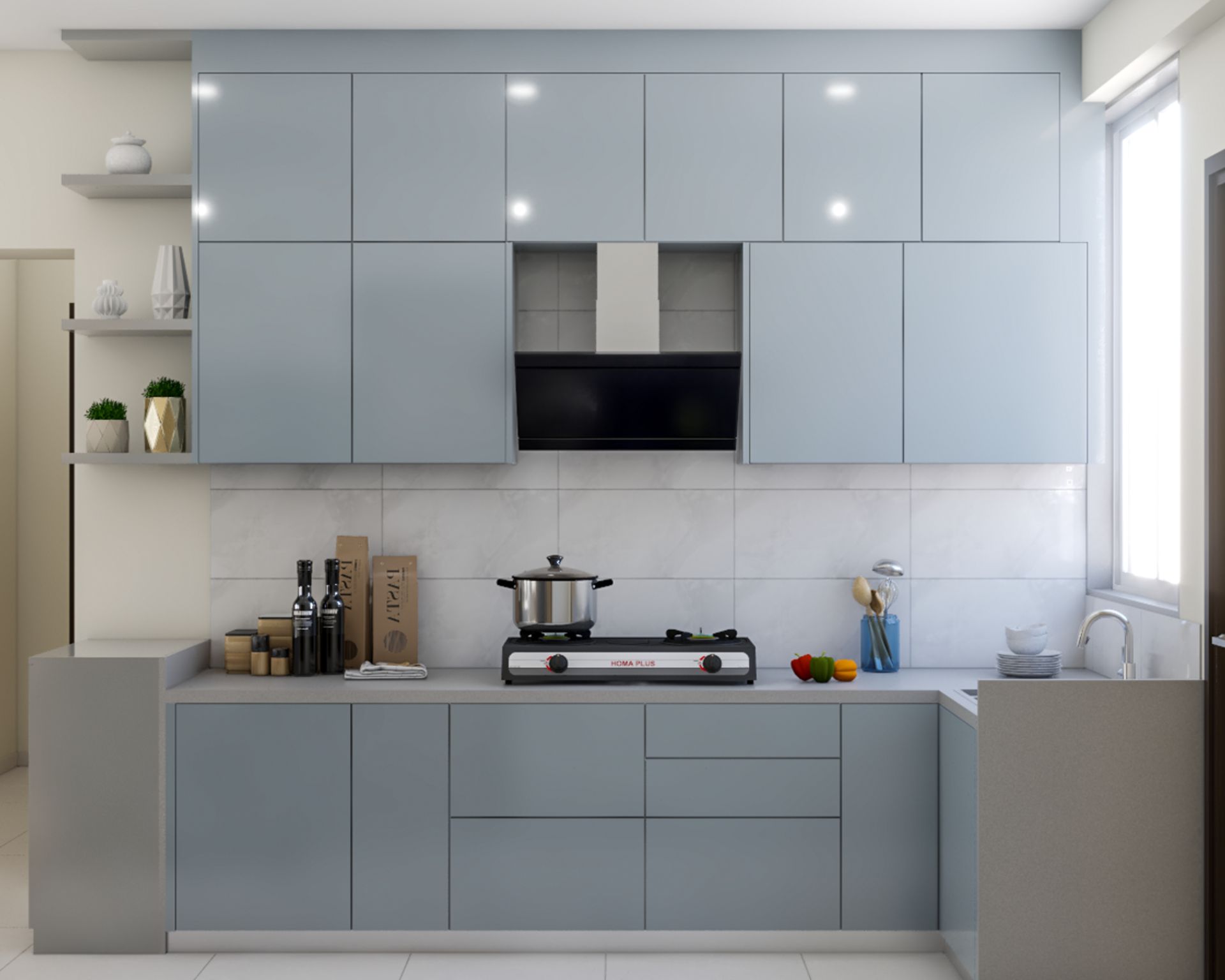 U-Shaped Modern Kitchen Design with High-End Backsplash, Cabinets and ...