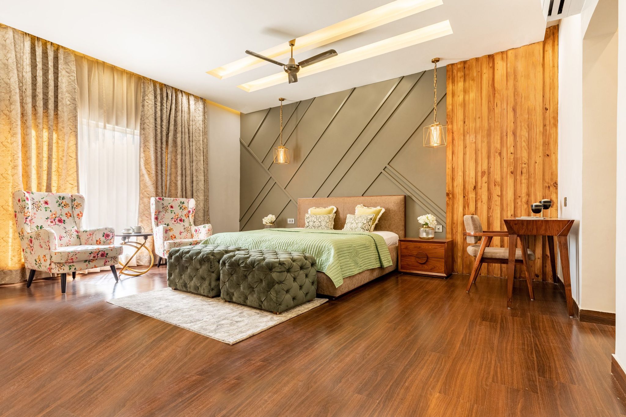 Central Drop Gypsum False Ceiling With Strip Lighting | Livspace