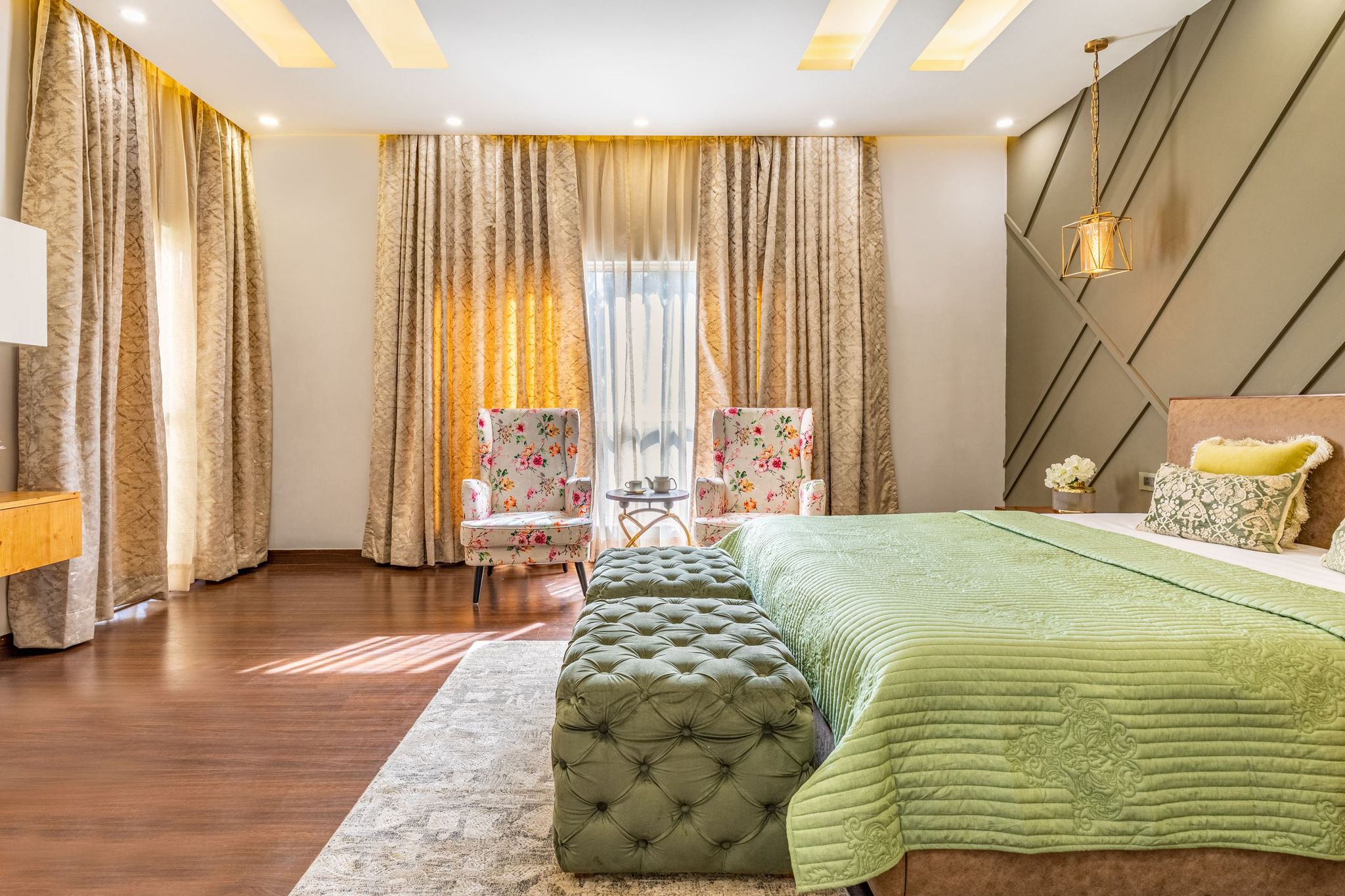 Central Drop Gypsum False Ceiling With Strip Lighting | Livspace