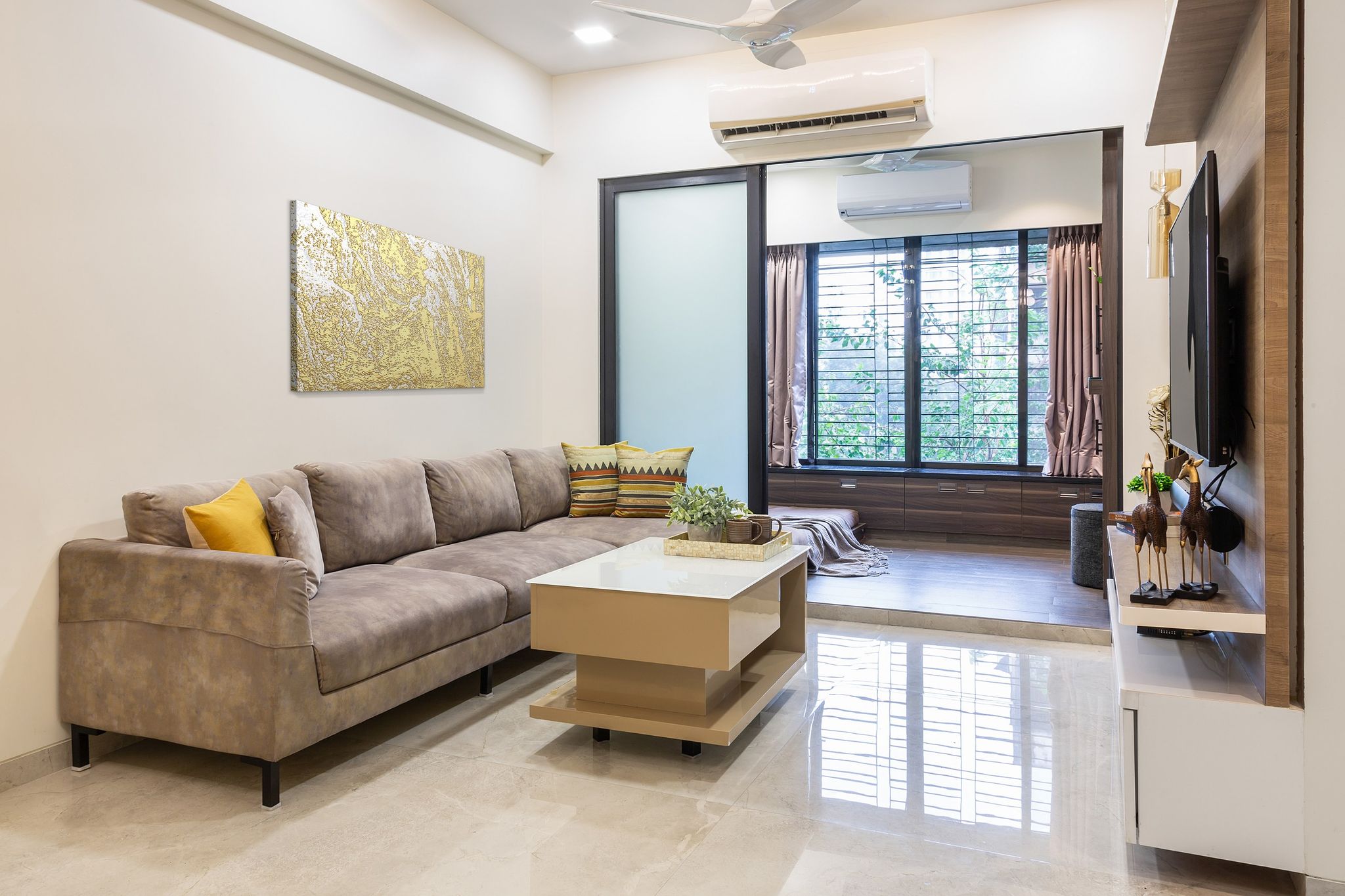 Plain Drop-Down False Ceiling Design With Cove Lights And Chandelier ...