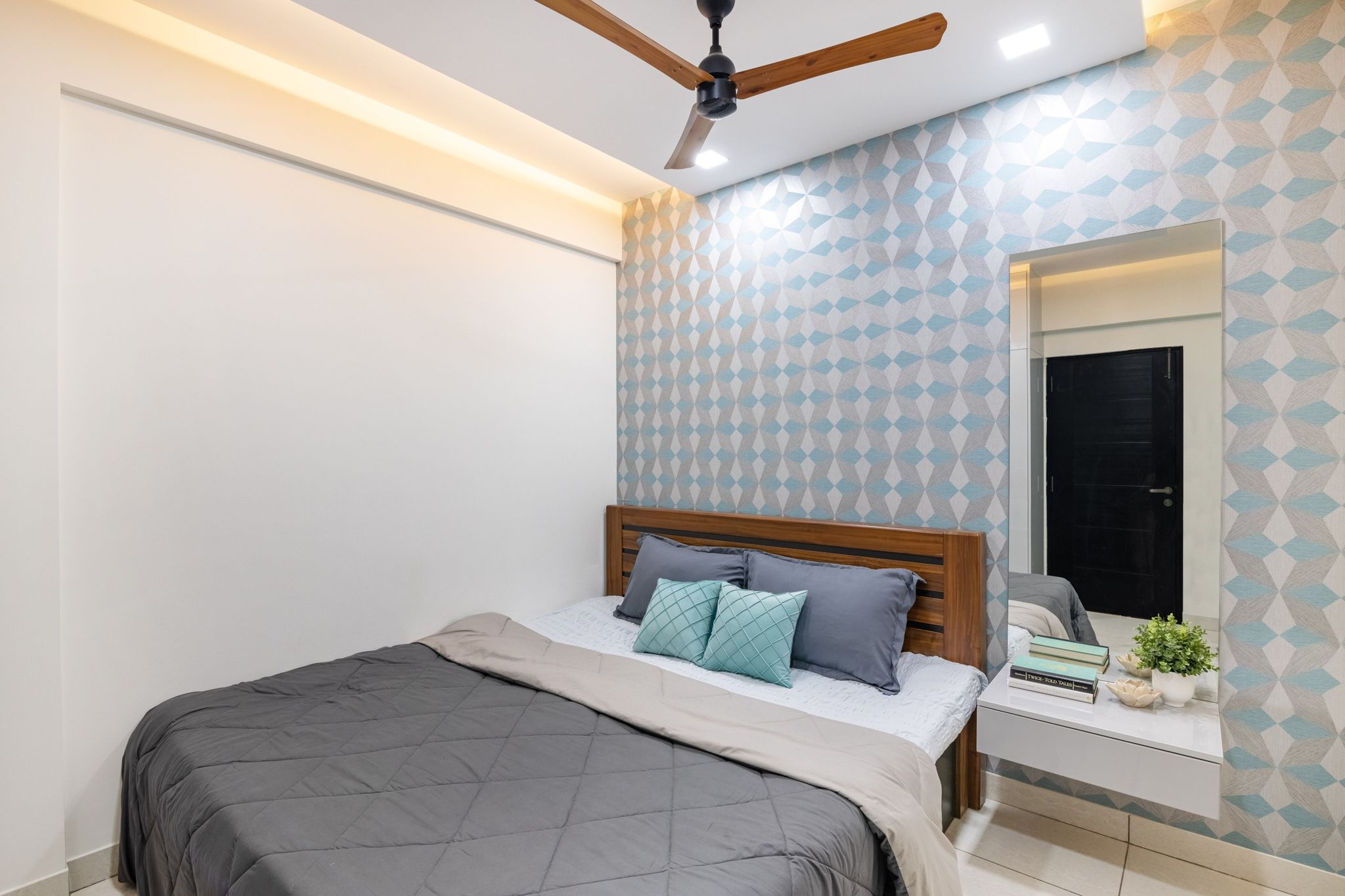 Compact Drop Down False Ceiling With Square Spotlights | Livspace