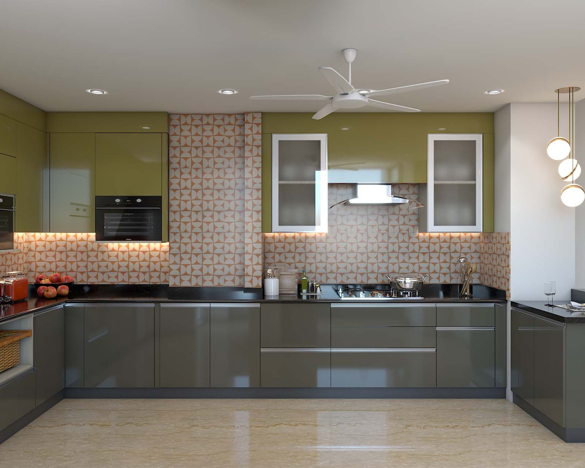 Vibrant Kitchen Tile Design With A Wall Dado | Livspace