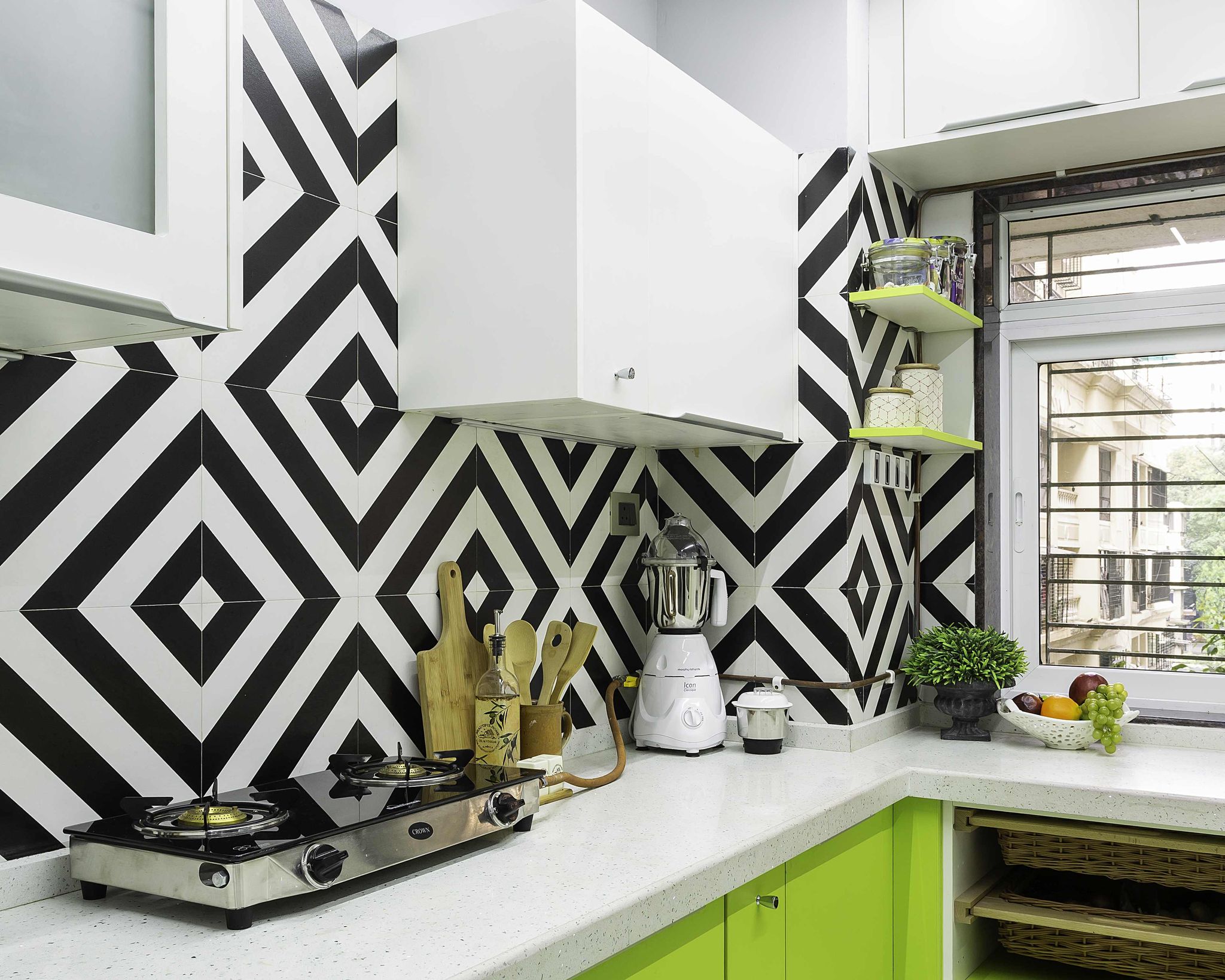 Compact Kitchen Tile Design With A Matte-Finish Backsplash | Livspace