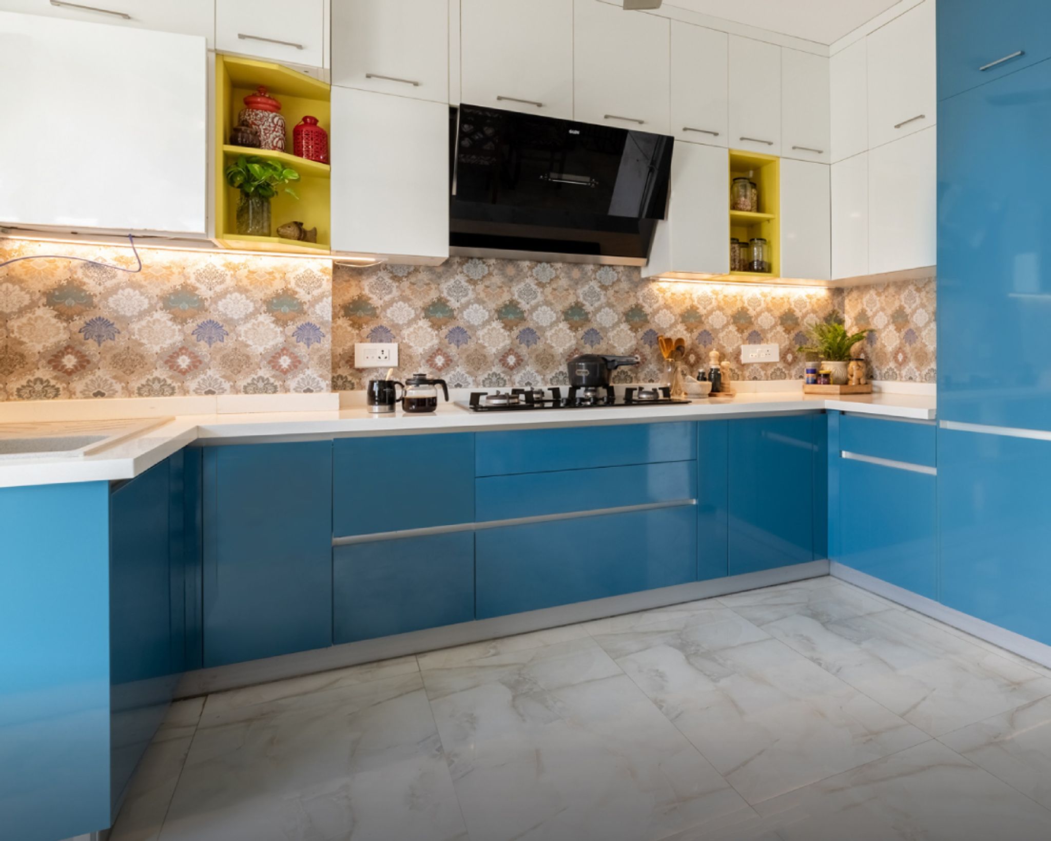 Kitchen Tiles Design With A Patterned Wall Dado | Livspace