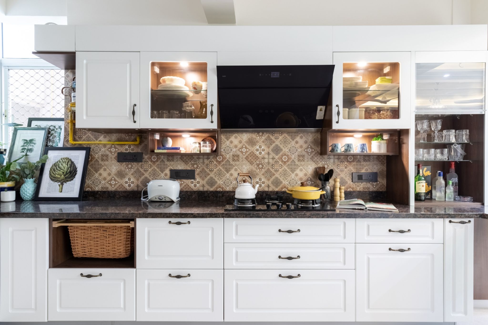 Earthy-Toned Kitchen Tiles Design | Livspace