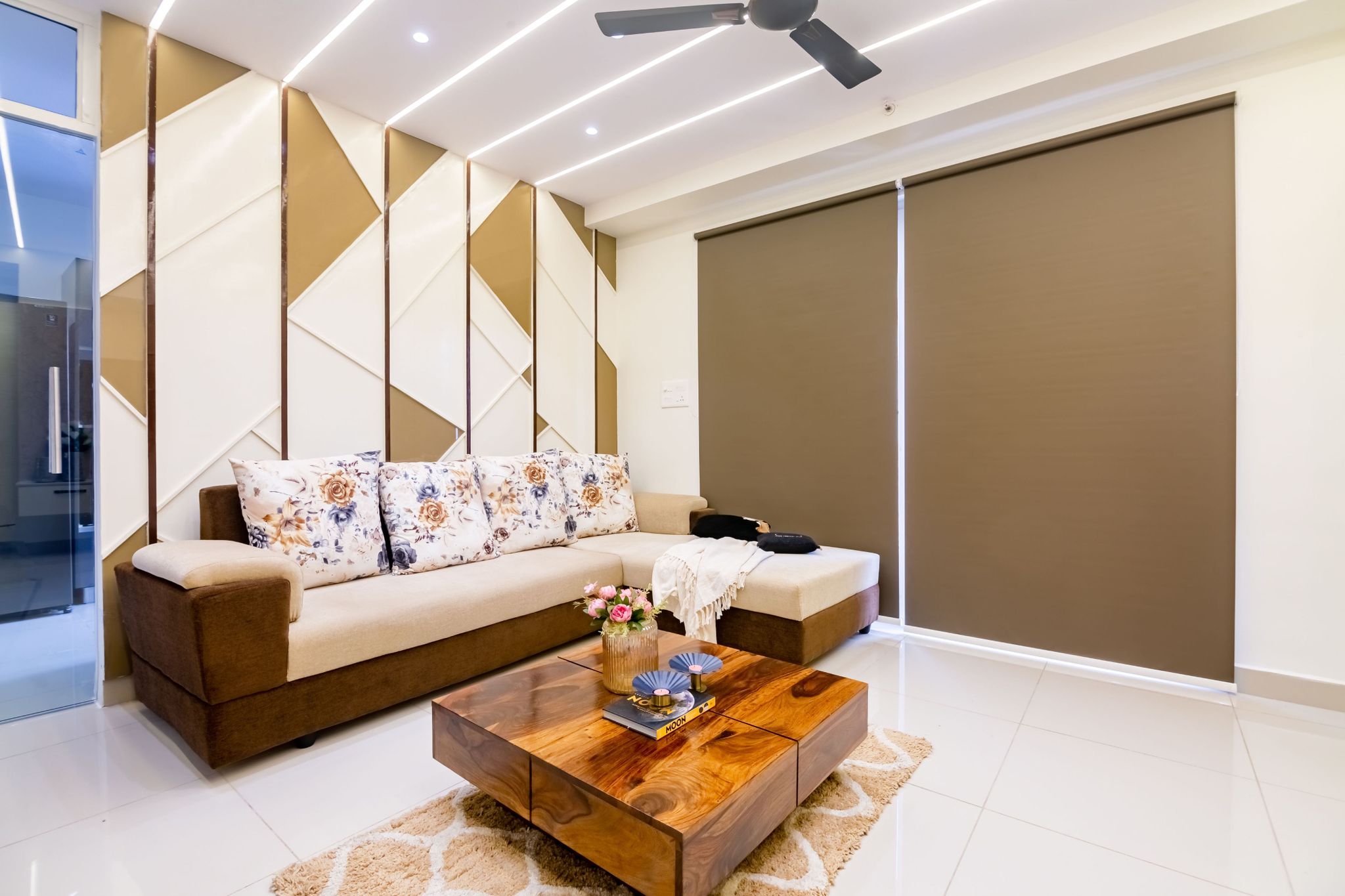 Dual-Tone Wall Design With Strip Lighting | Livspace