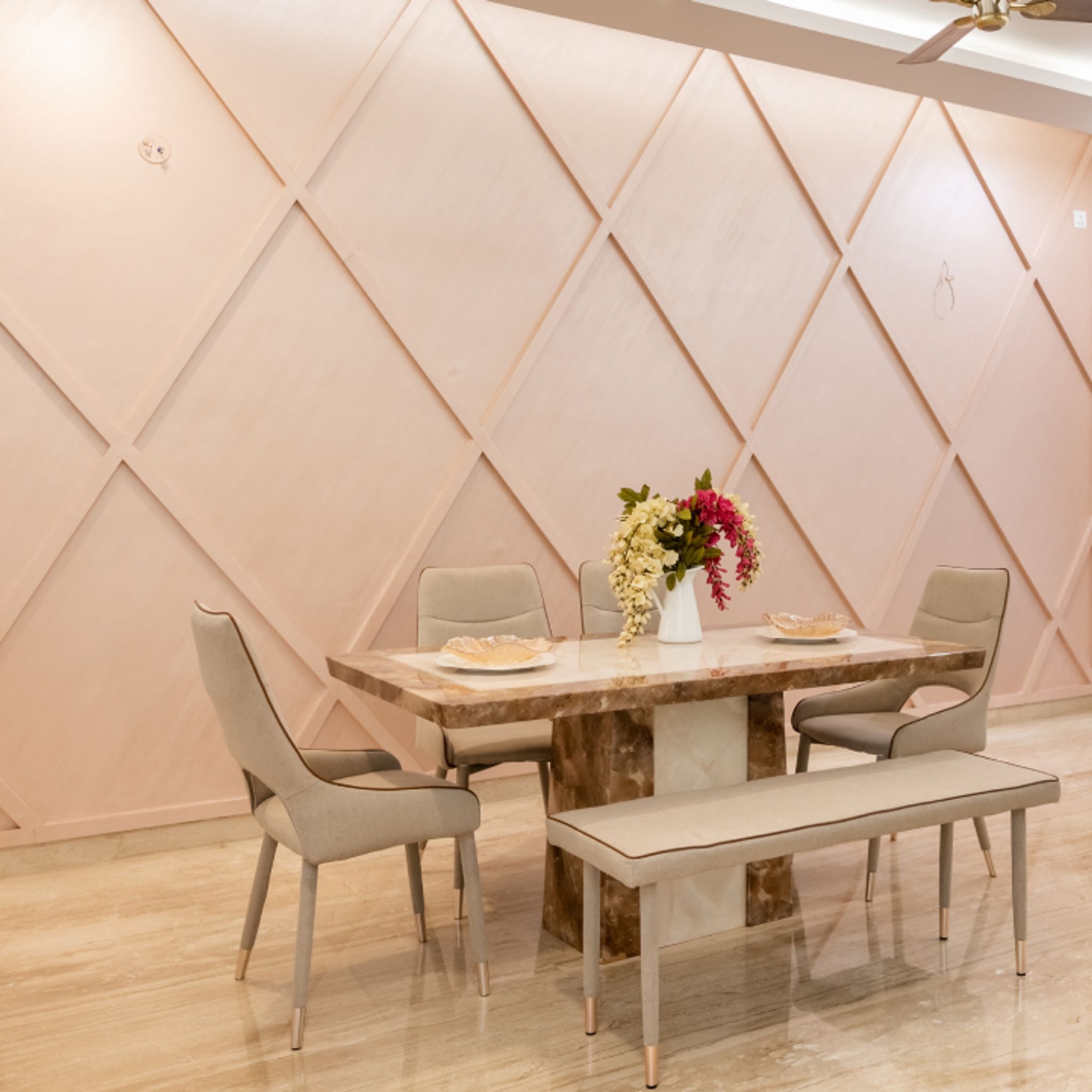 Beige Wall Paint With A Beeding Pattern | Livspace