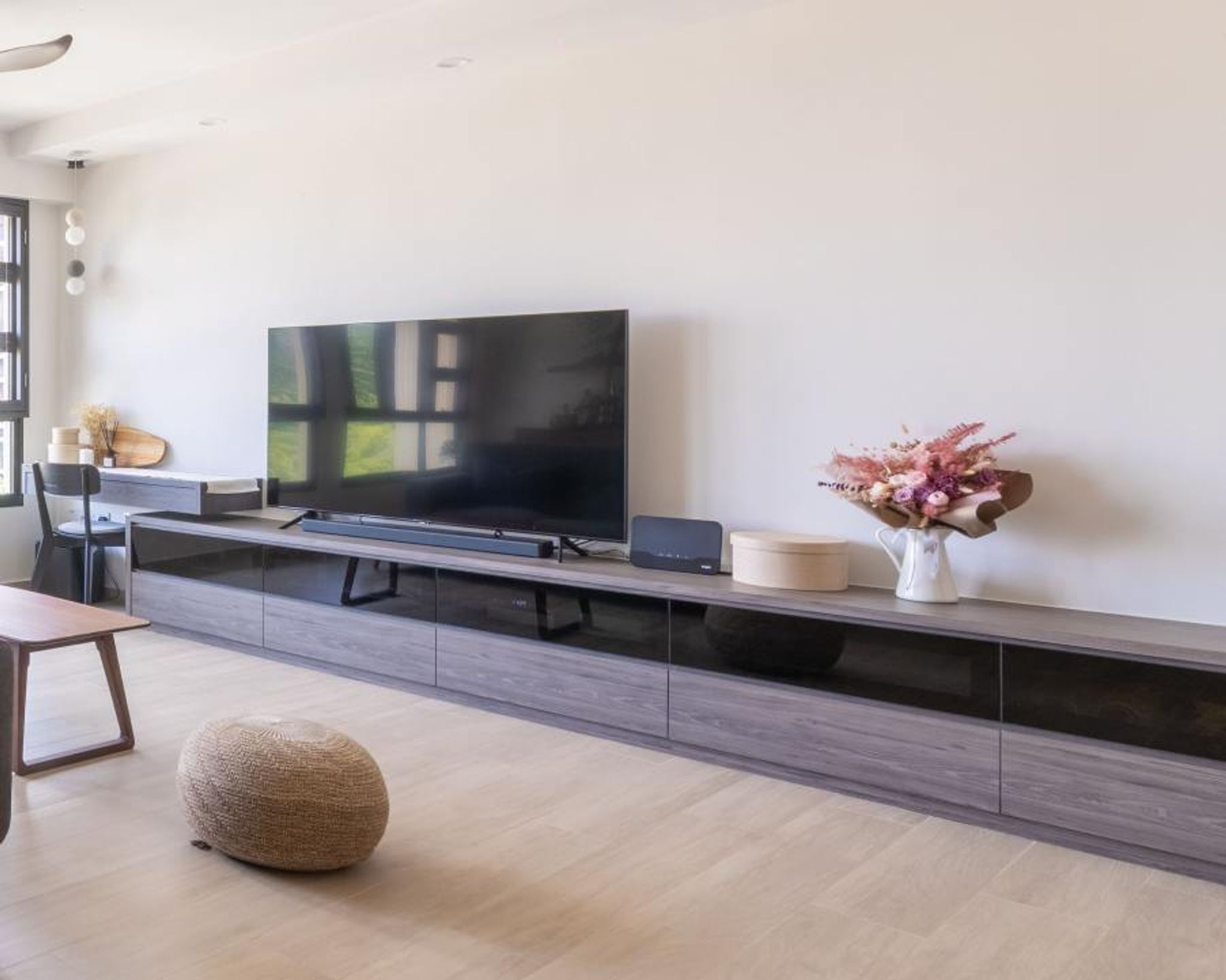Dark Wooden TV Cabinet With Glass Shutters | Livspace