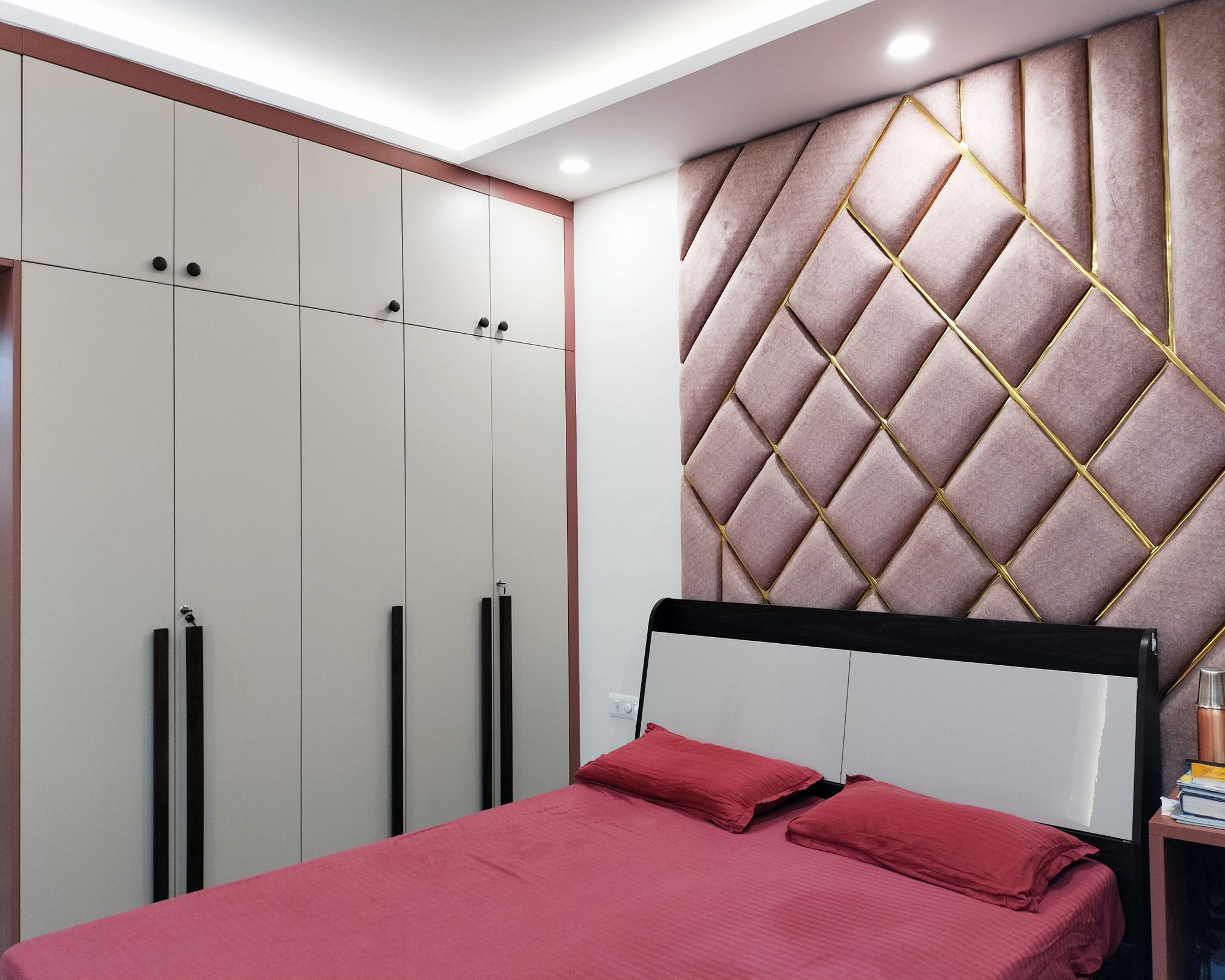 Swing Wardrobe Design with Suede Laminate Shutters: Modern 5-Door ...