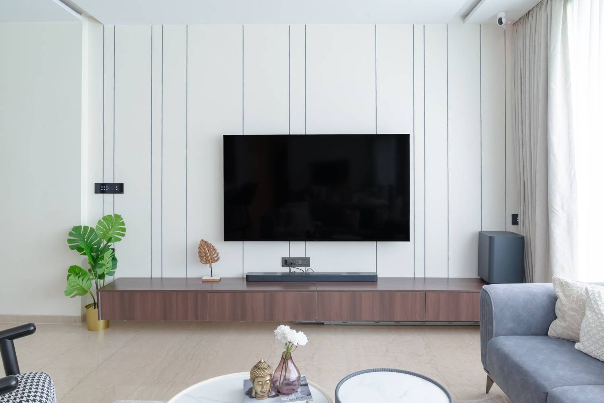 Wall-Mounted TV Unit Design in Modern Style with Suede Laminate Finish ...