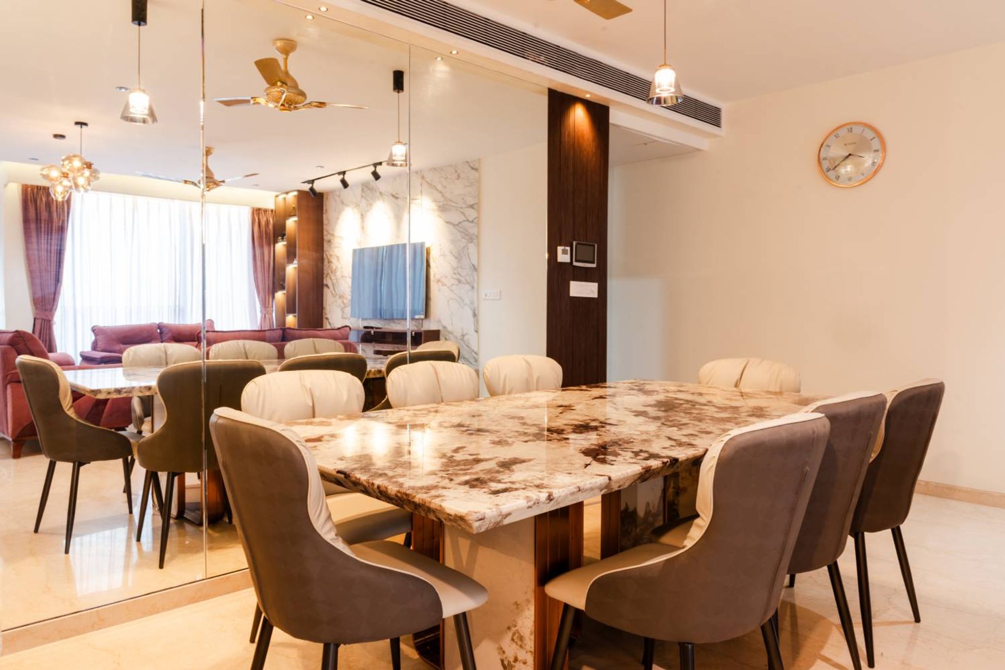 8-Seater Marble Dining Table and Cushioned Chairs in Contemporary ...
