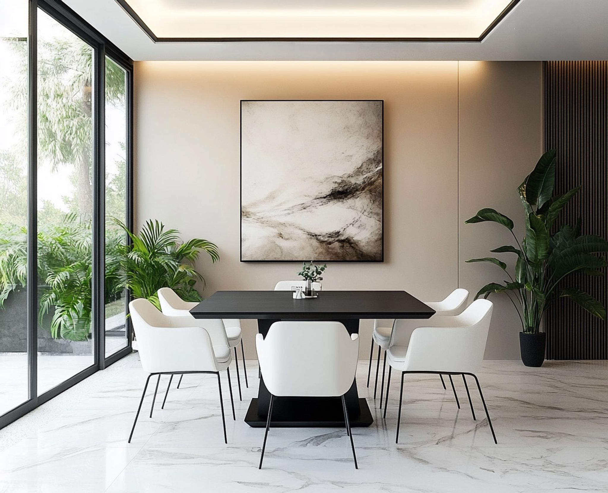 Square Tiles Flooring Design in Off-White for Dining Areas | Livspace