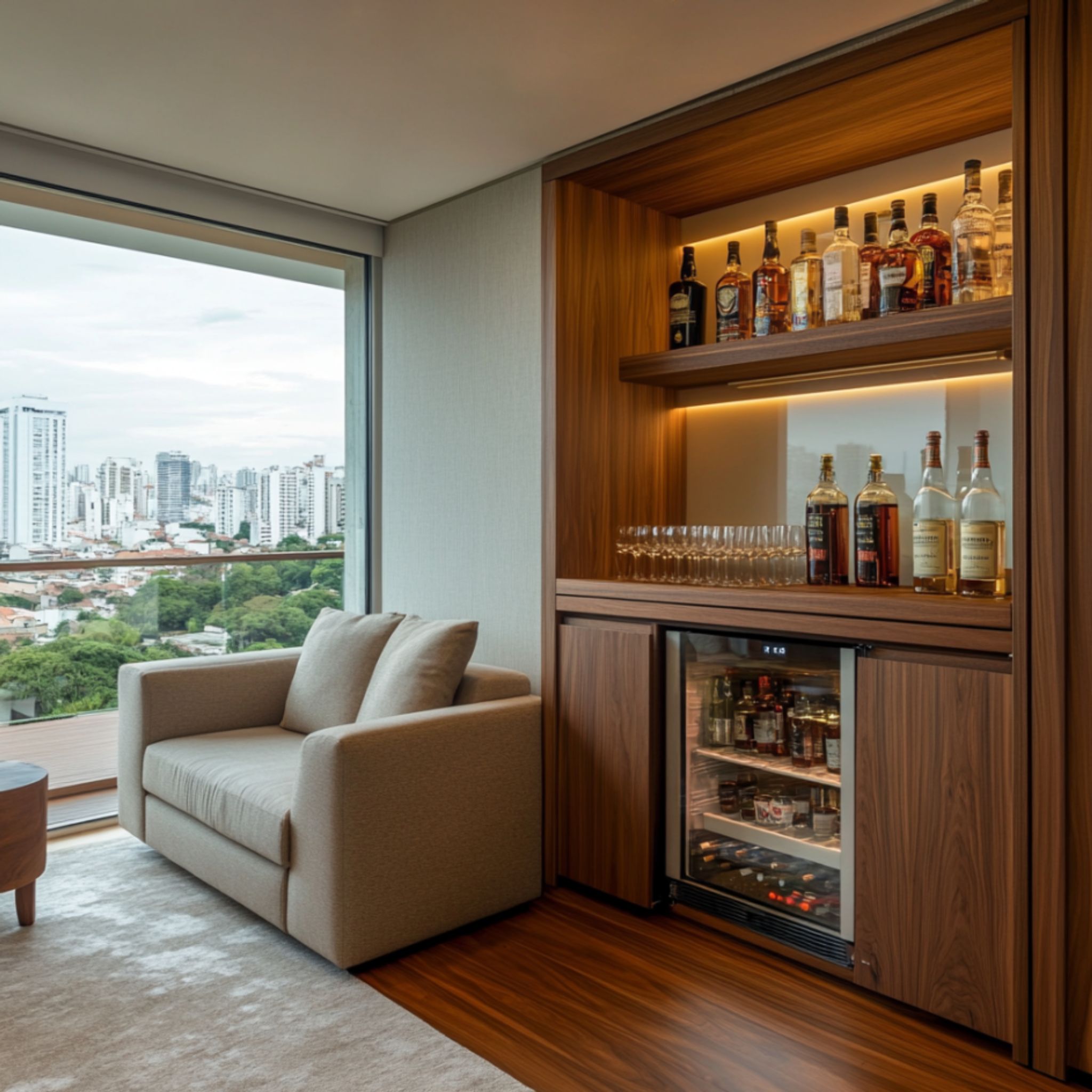 Suede Finish Contemporary Home Bar Unit Design With Beverage Storage ...
