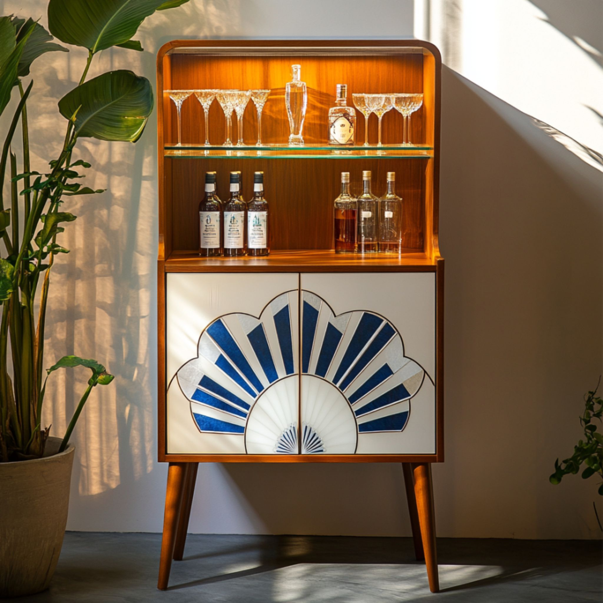 Modern Home Bar Design With Open Display and Lower Storage | Livspace