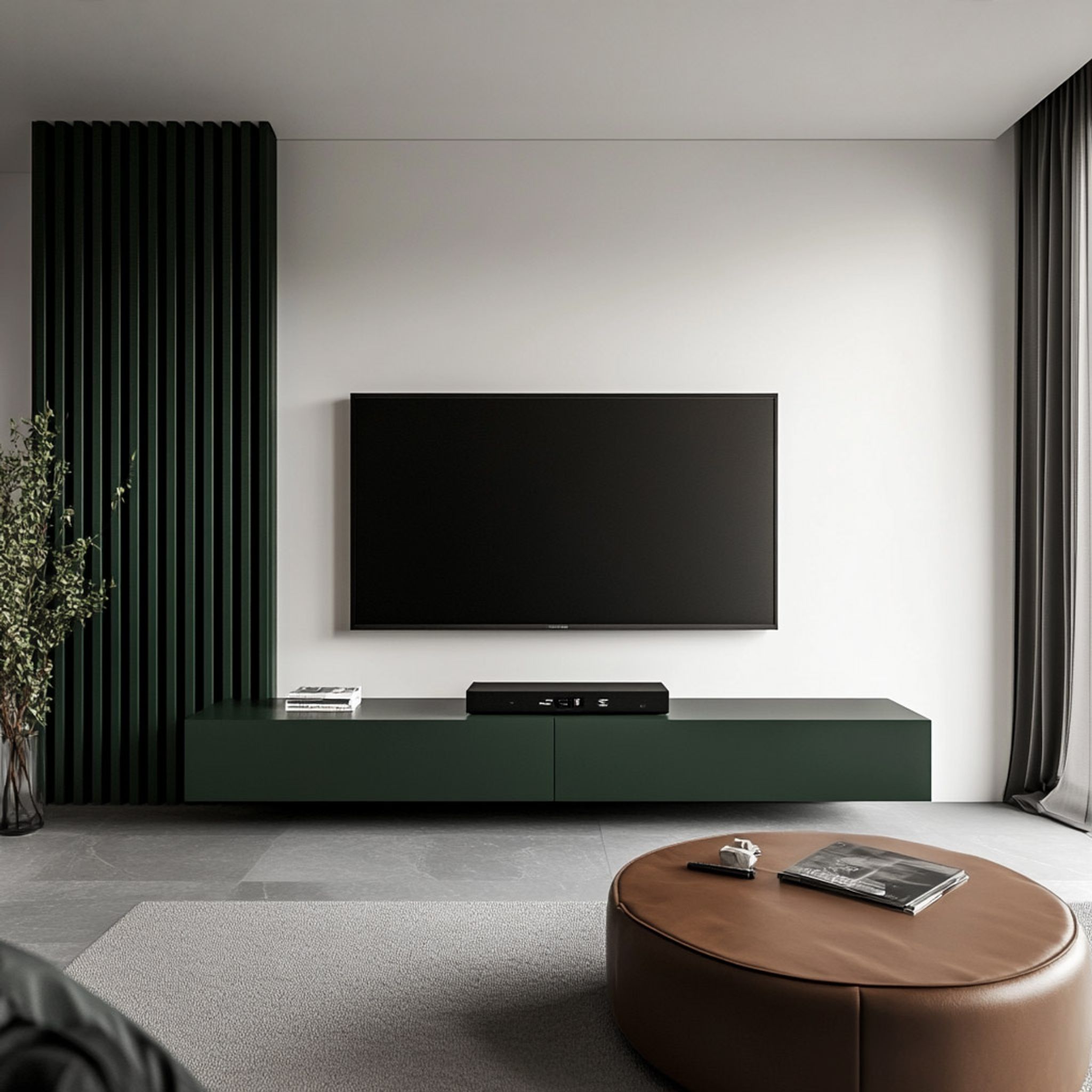 Contemporary Matte-Finished TV Unit Design in Green With Hidden ...