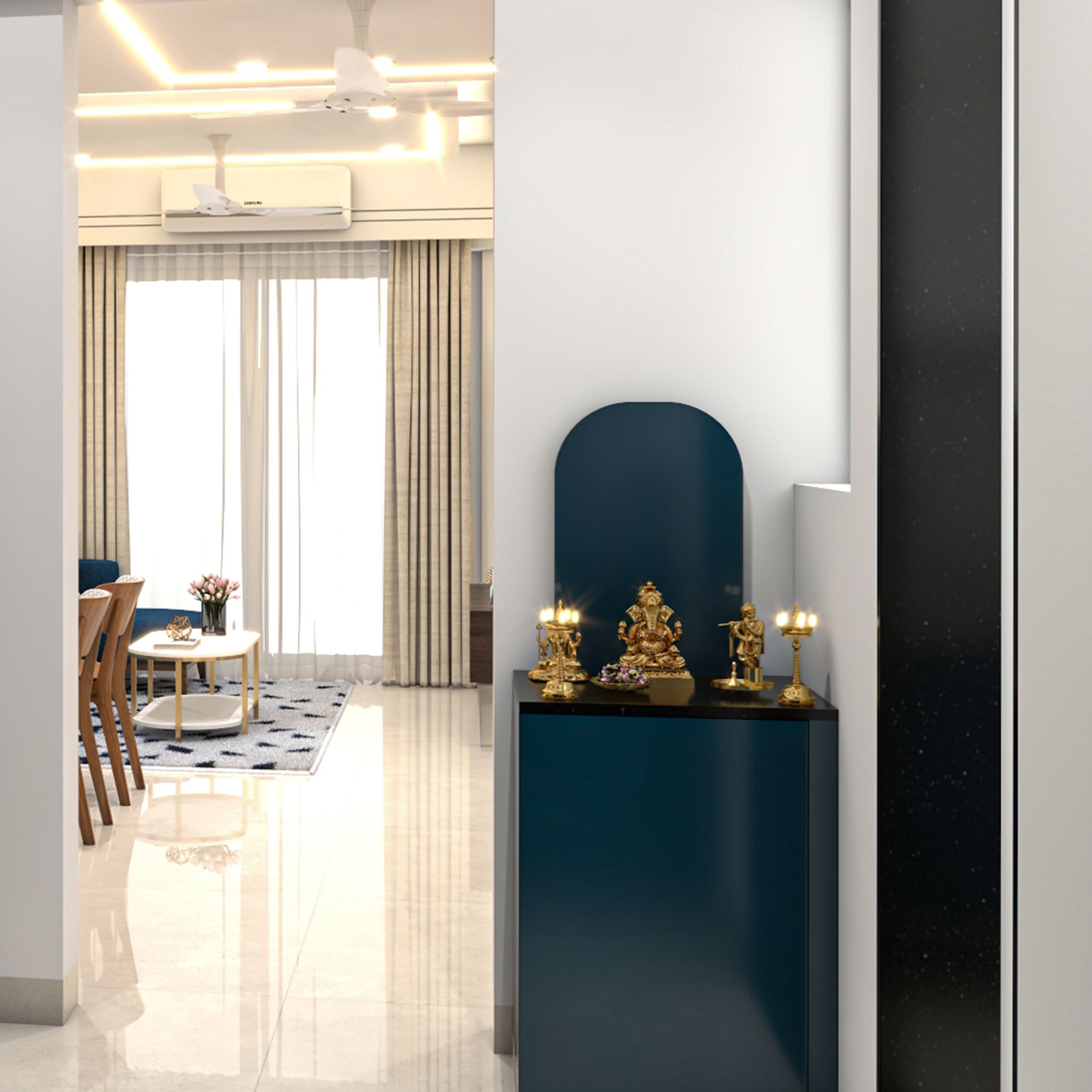 Floor-Mounted Contemporary Pooja Room Design With Built-In Altar ...
