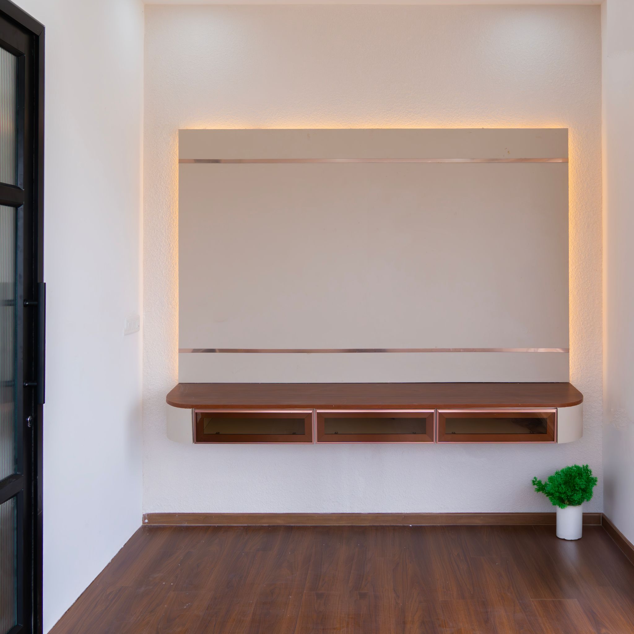 Floating TV Unit Design with Minimal Backlit Panel, Floating Storage ...