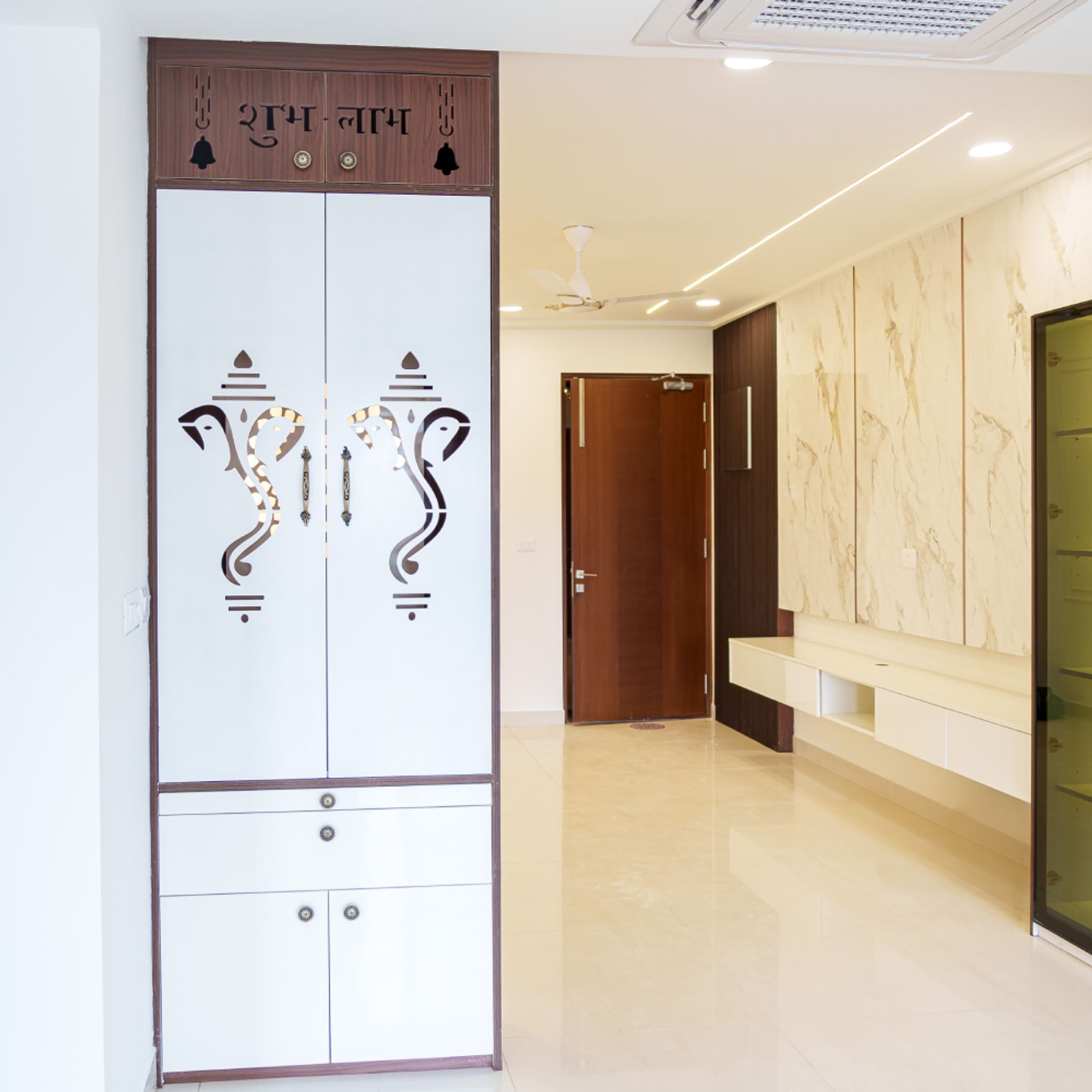 7 ft Floor-Mounted Modern Pooja Unit Design with Elegant Ganpati ...