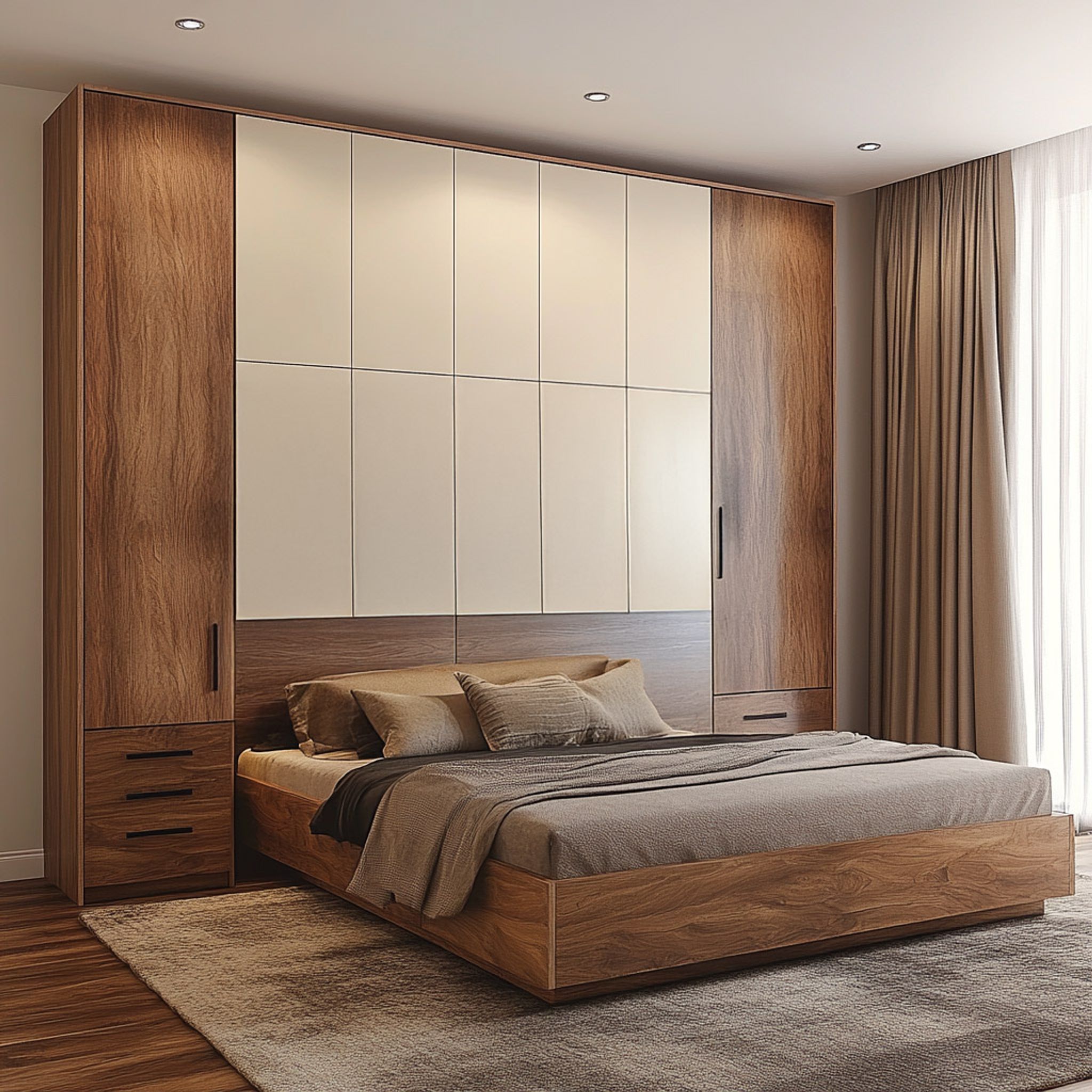 Minimalist Master Bedroom Design with Platform Bed and Spotlights ...