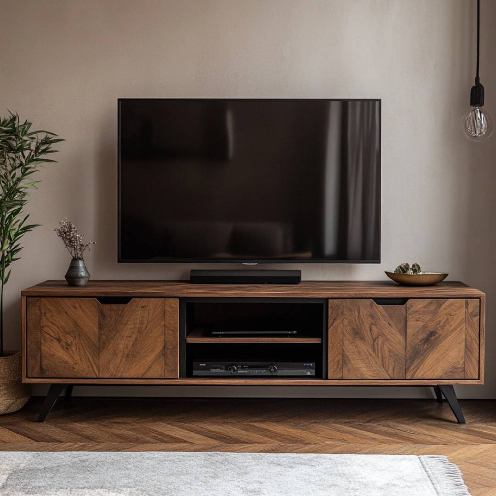 Contemporary Brown TV Unit Design with Suede Finish Shutters and ...