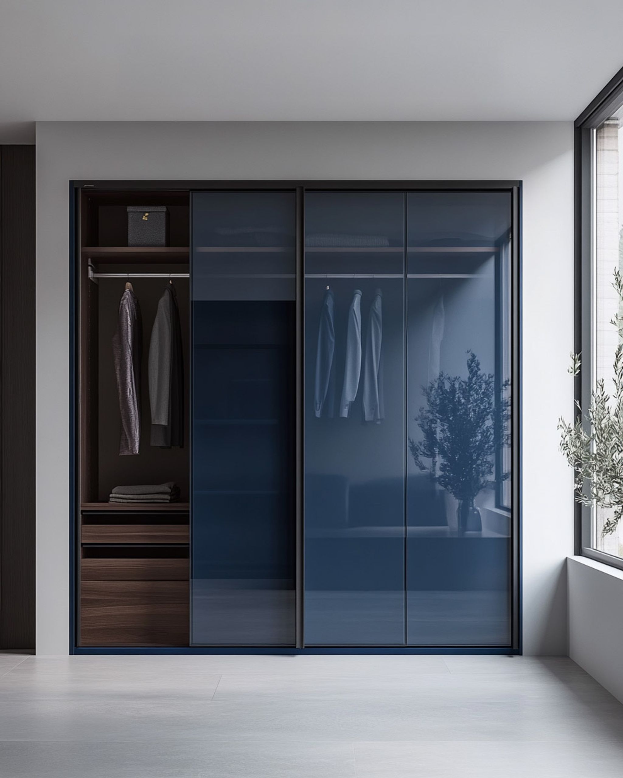 2-Door Modern Sliding Wardrobe Design with Glass Front and Suede ...