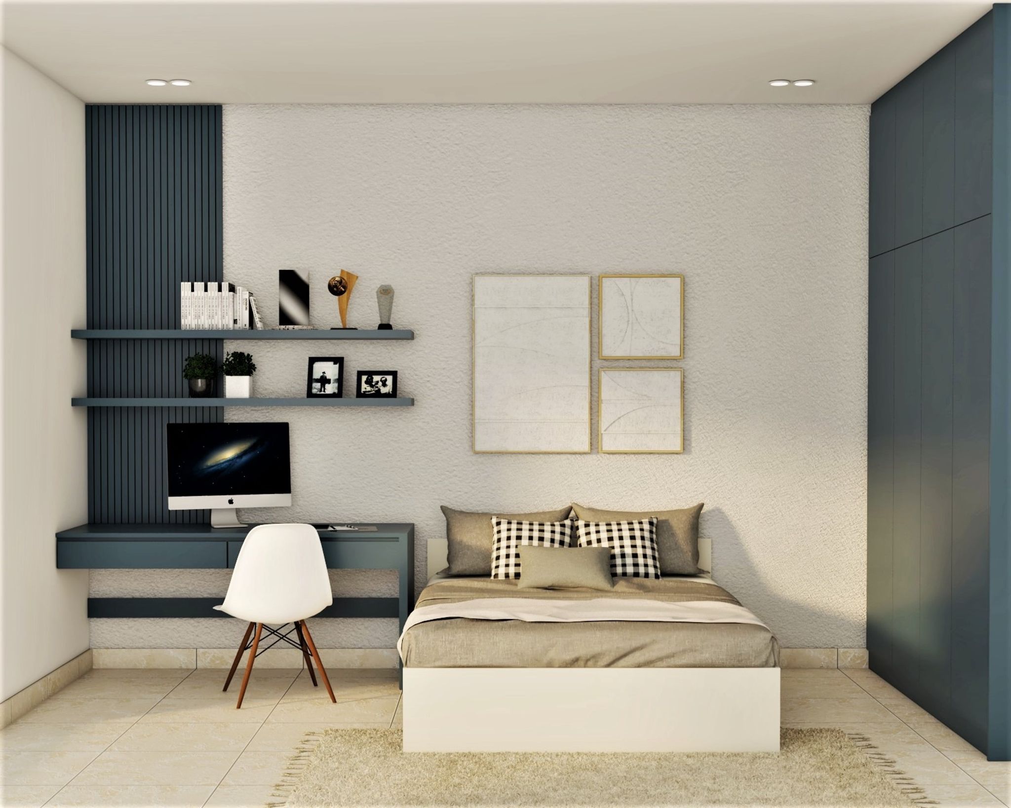 Compact Kid's Room With Textured Wallpaper | Livspace