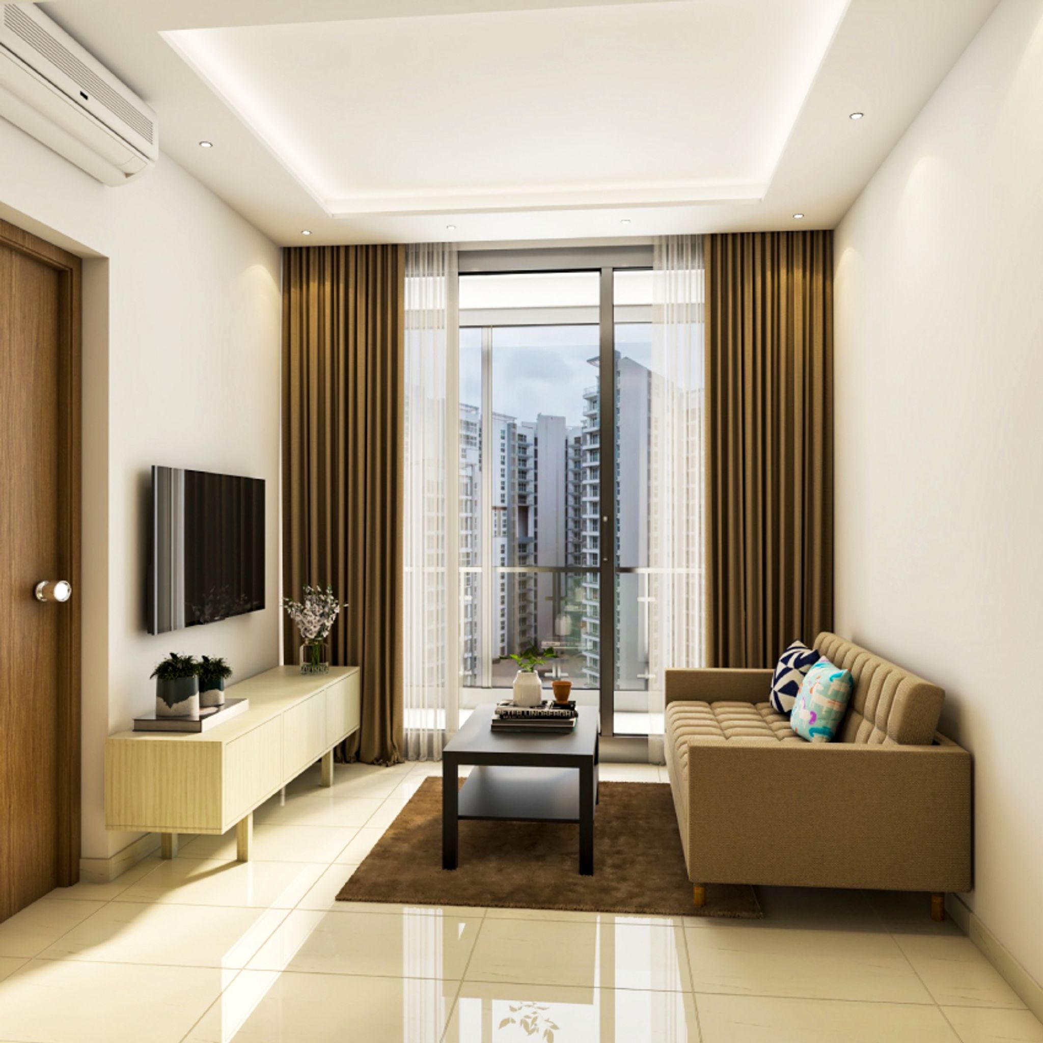 Peripheral False Ceiling Design With Spotlights | Livspace