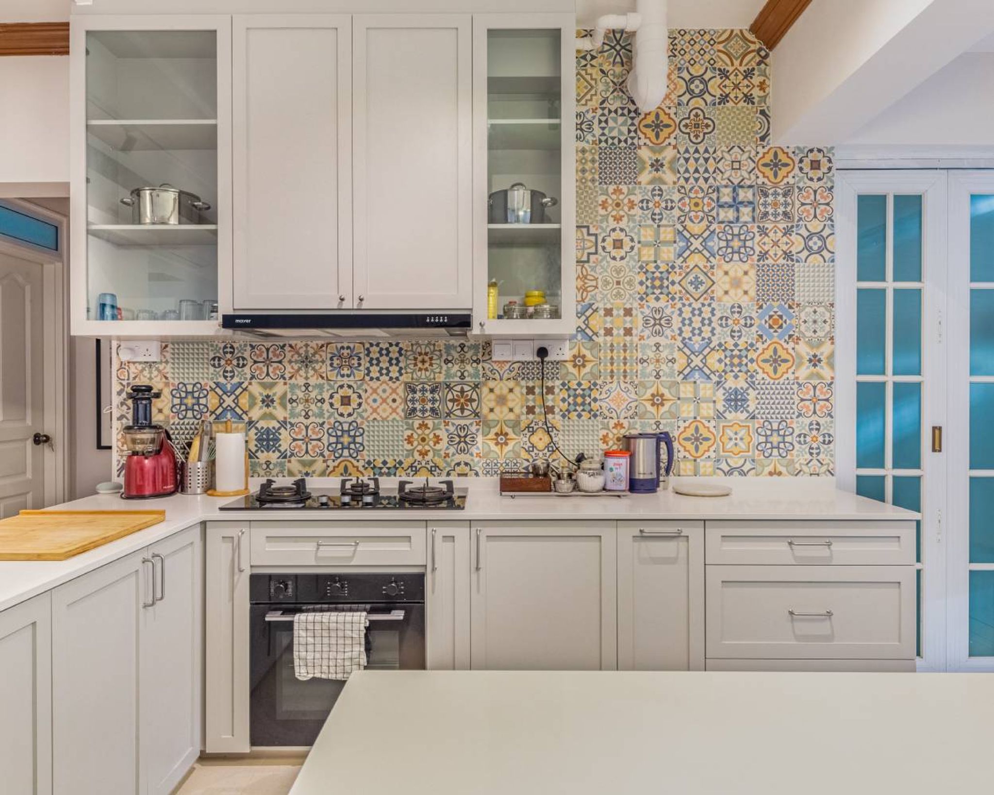 Multicoloured Square Moroccan Kitchen Backsplash Design | Livspace