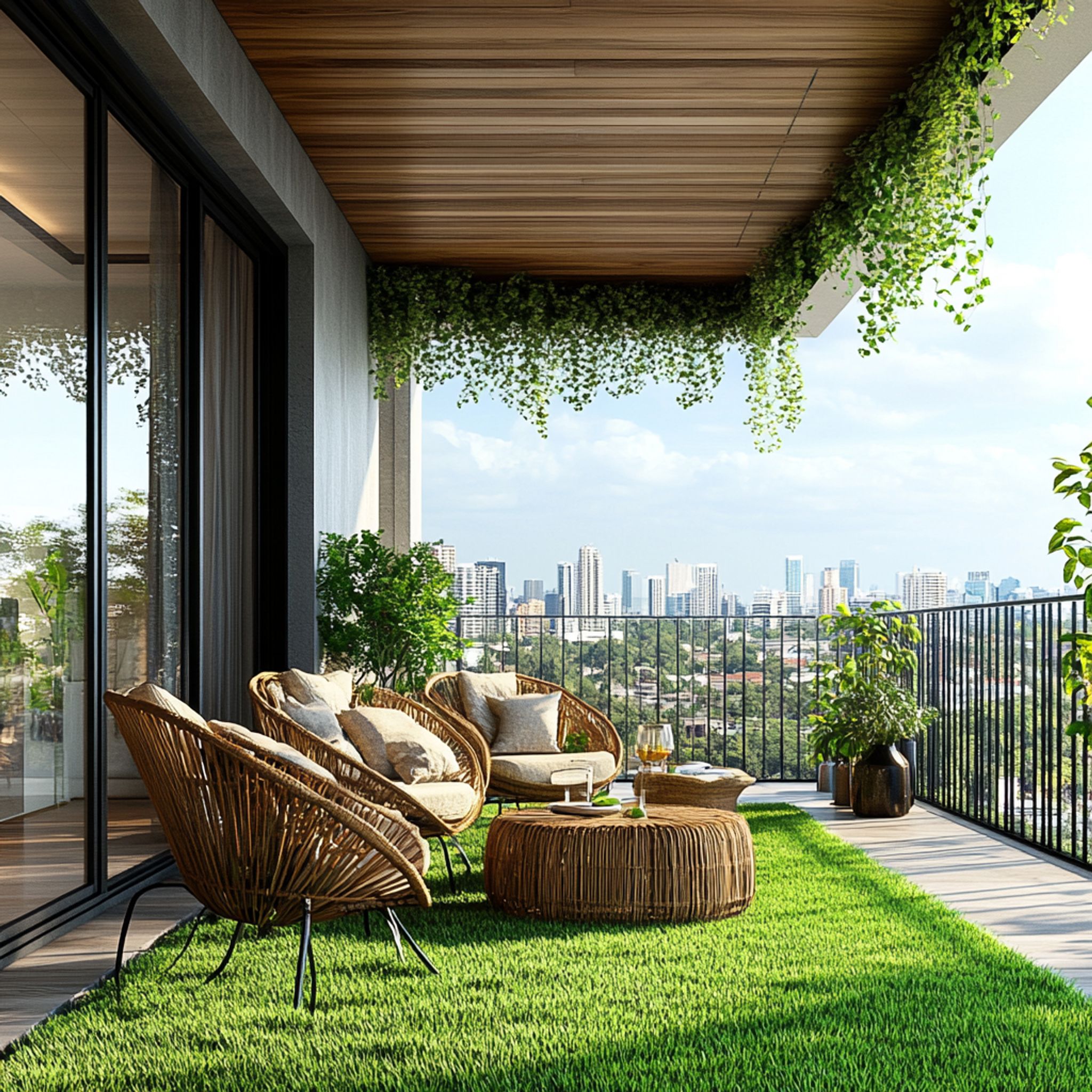 Balcony Design Highlighting Modern Minimalist Style and Natural ...