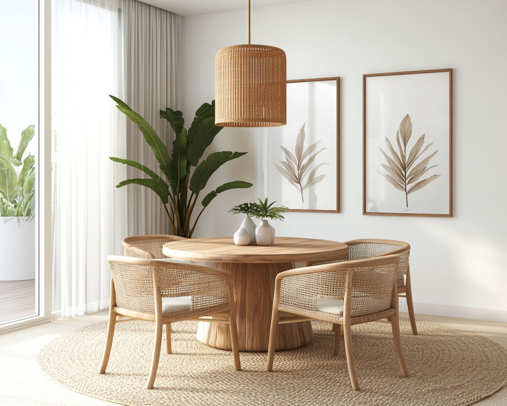 Dining Room Design with Scandinavian Light Colors, Rattan Chairs and ...