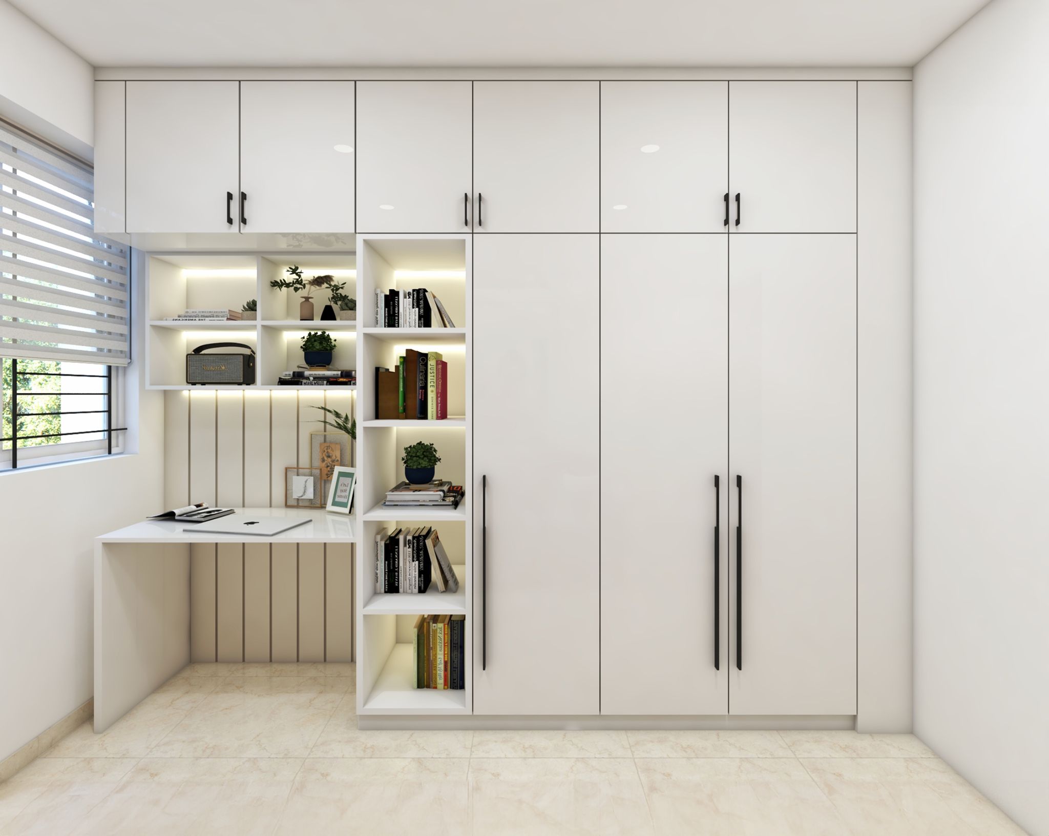 3-Door Modern Swing Wardrobe Design with Integrated Study Table in ...