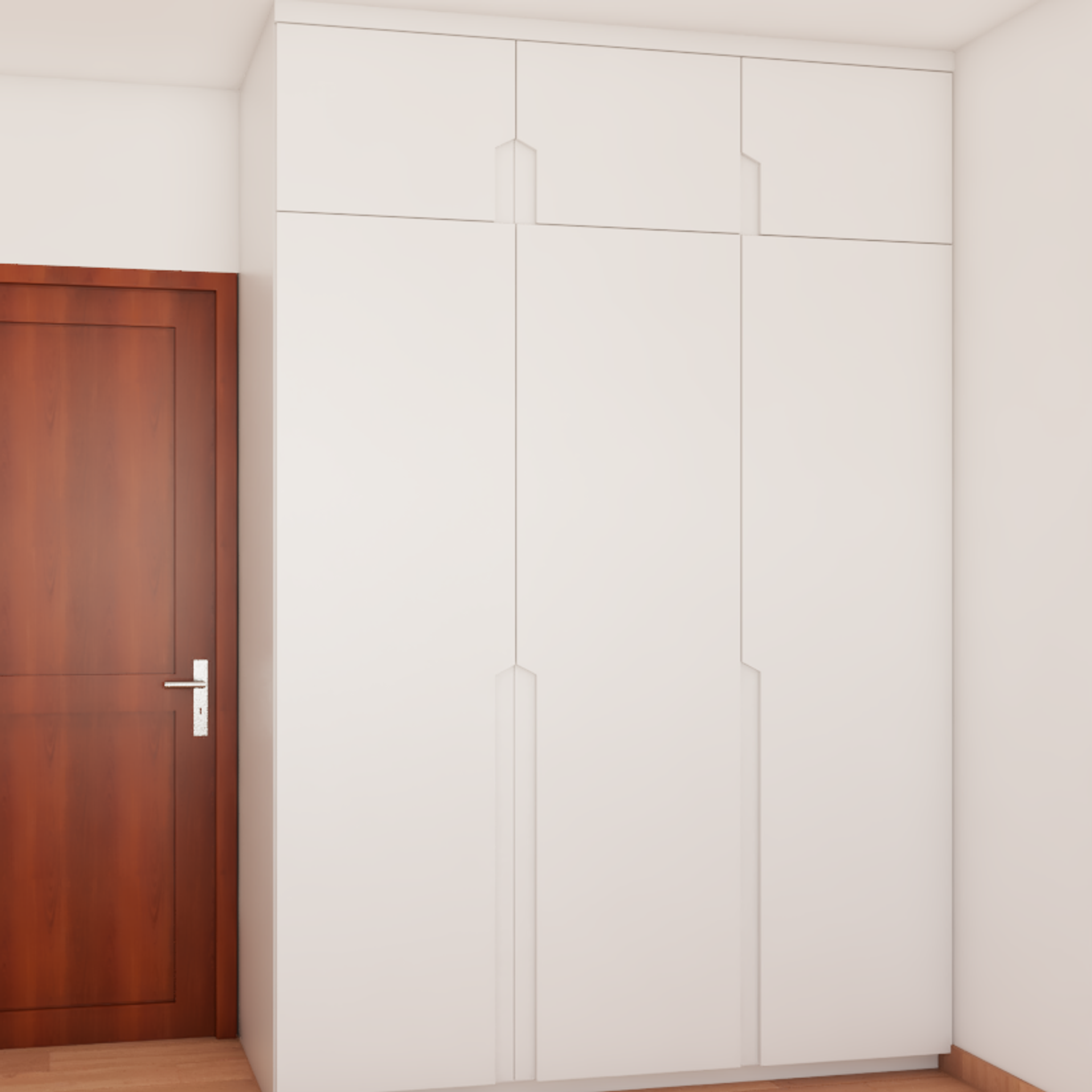 White Compact Loft Wardrobe Design with Groove Handles | Livspace