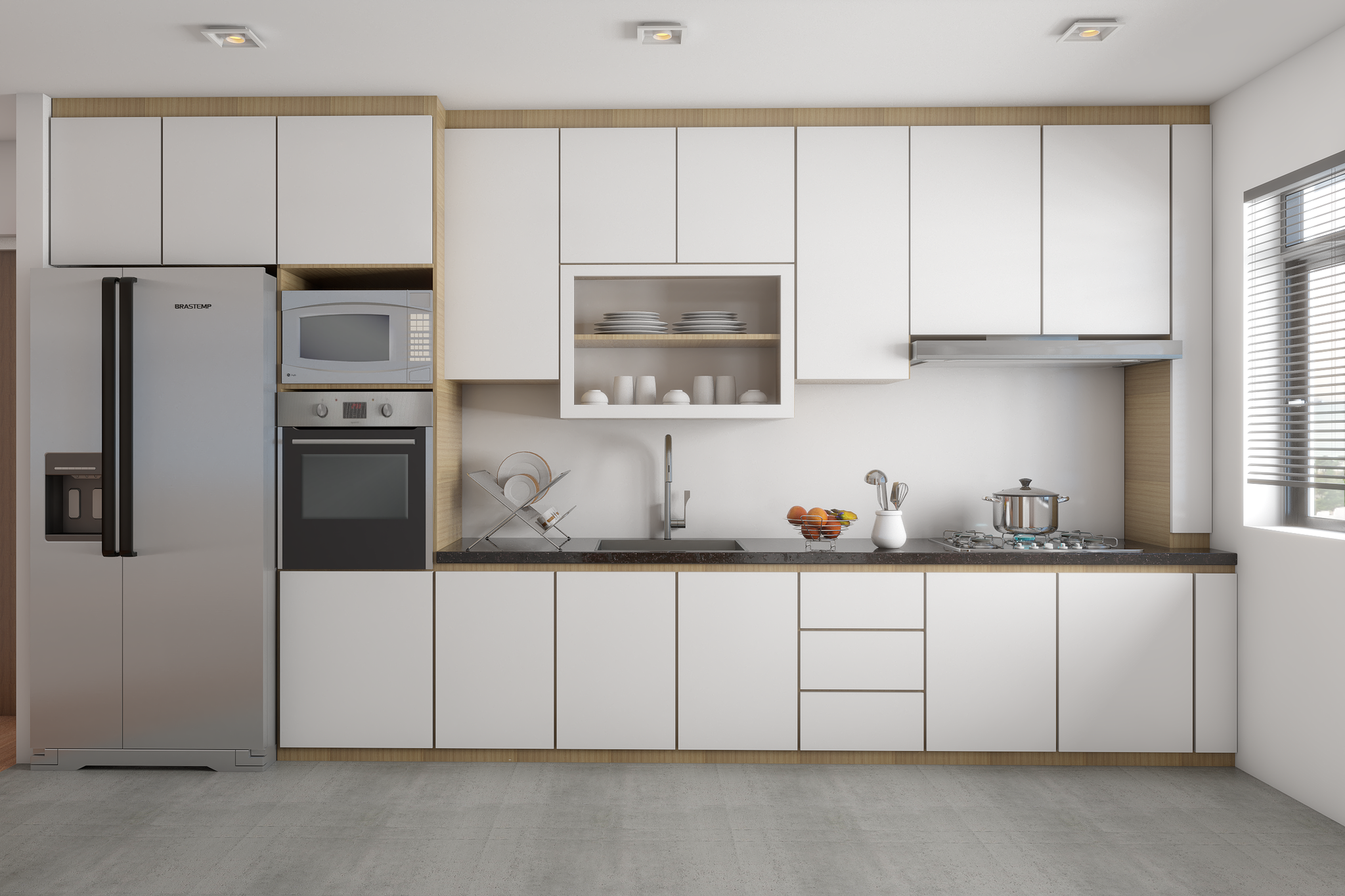 Modern Kitchen with Pure-White Cabinets and In-Built Appliances | Livspace