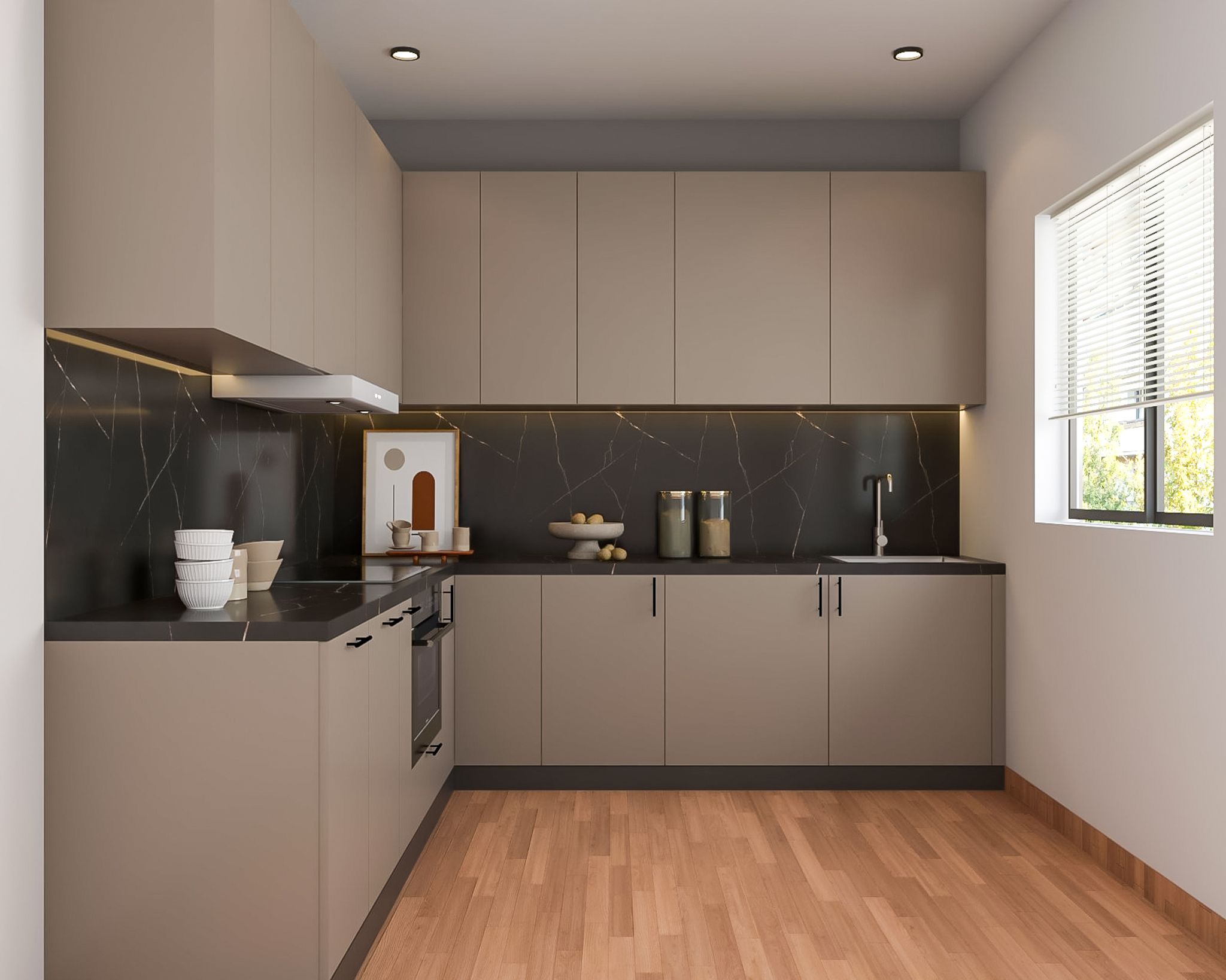 Contemporary Large L-Shaped Kitchen Design: Cabinets With Drawer Storage | Livspace