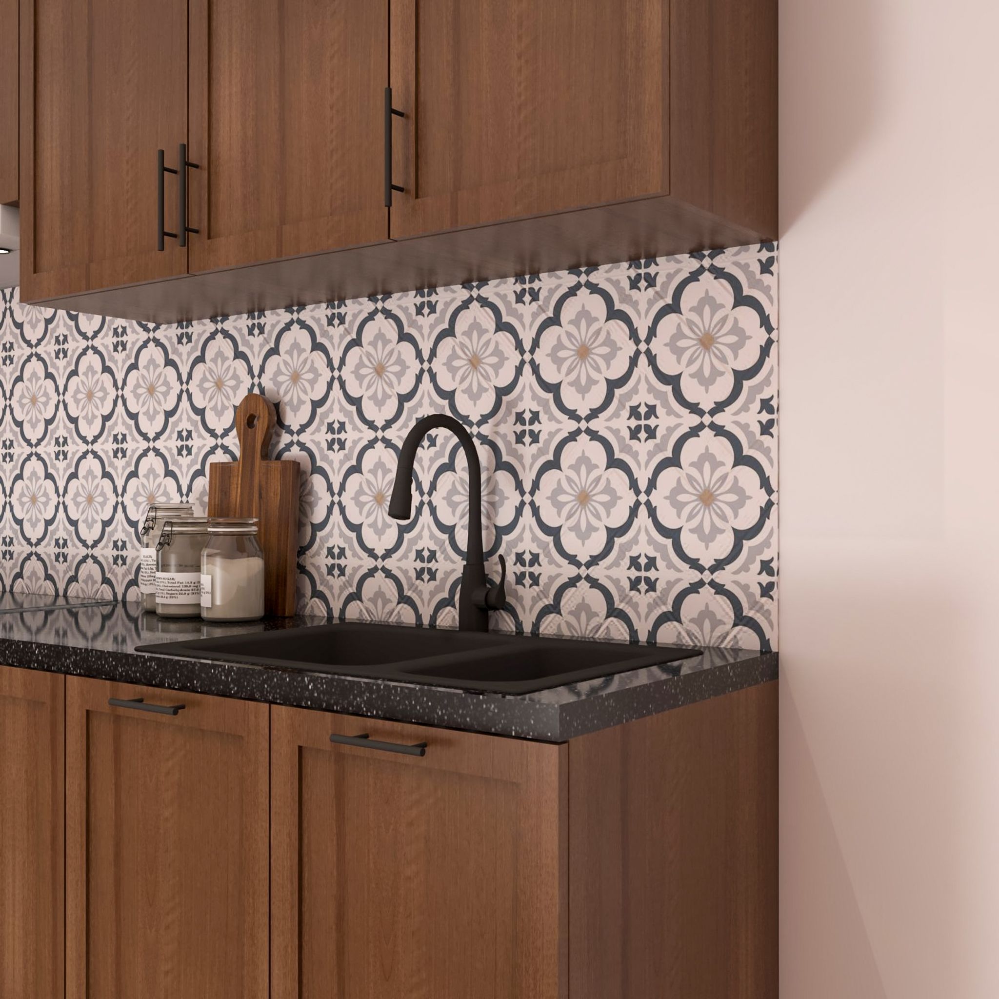 Top Mount Kitchen Sink Design in Black Quartz with Dual Bowls | Livspace