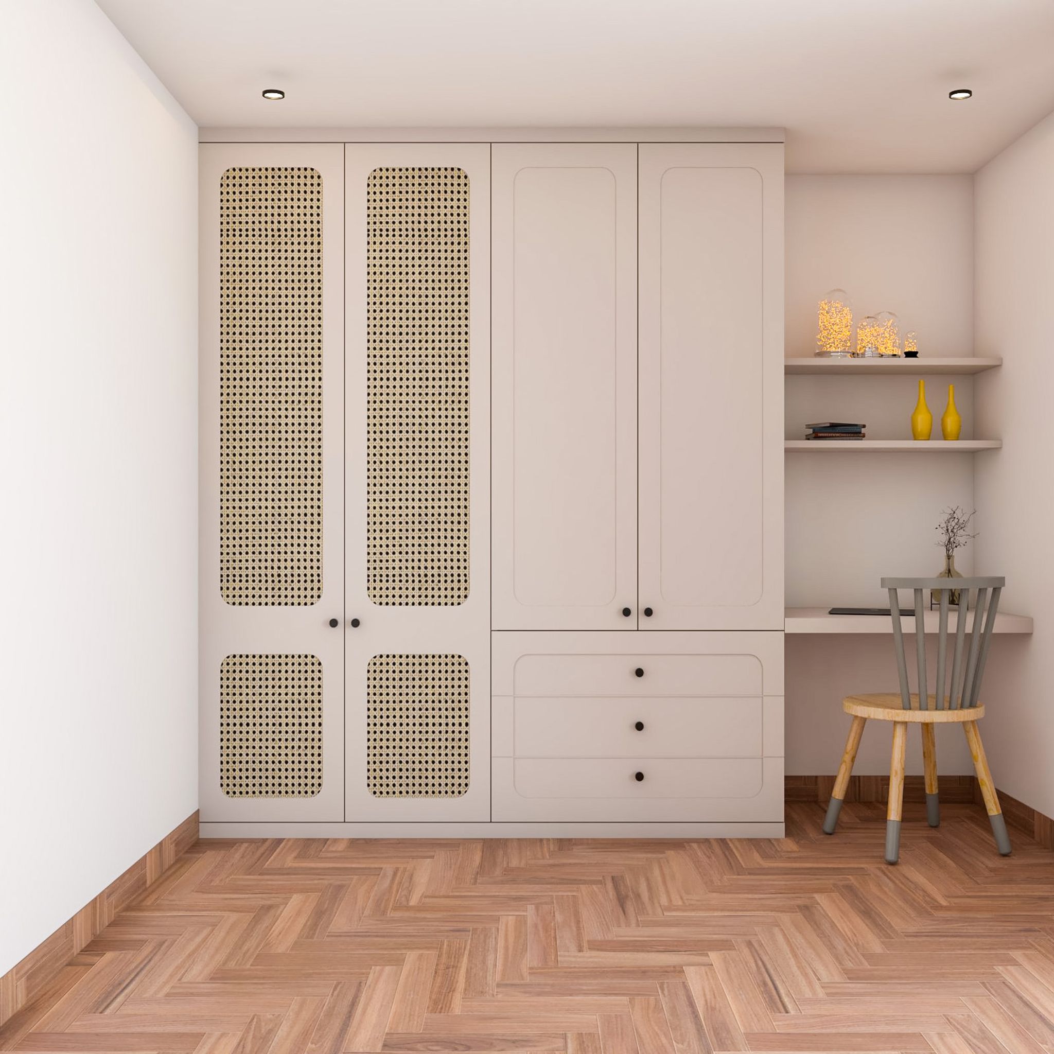 Maximize Storage: Modern Wardrobe Design With White 4-Door Wardrobe ...