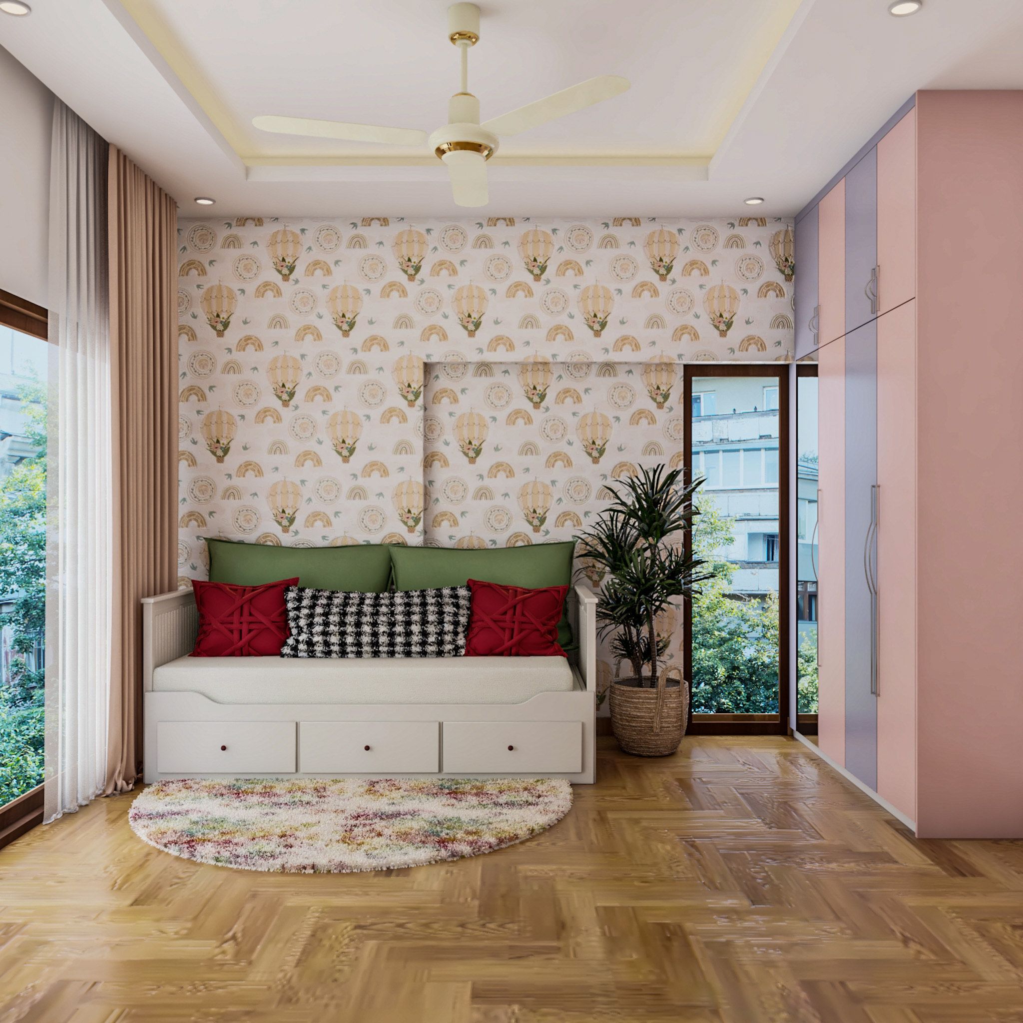 Rectangular Peripheral False Ceiling Design With Recessed Lights | Livspace