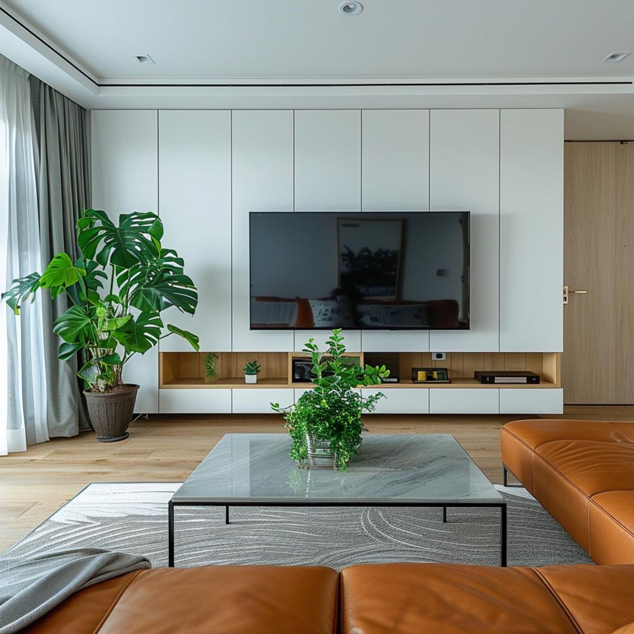 White and Brown Scandinavian TV Unit Design with Drawers and Tall Unit ...