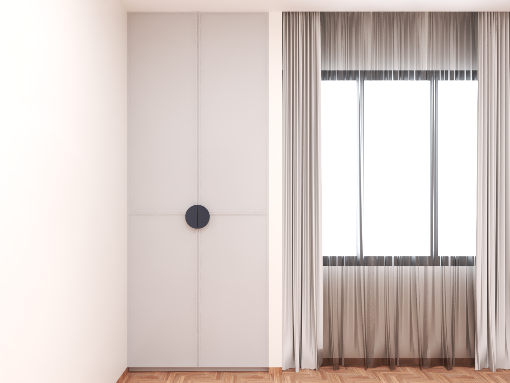 Full Height 2-Door Contemporary Design Round Handle Grey Wardrobe ...