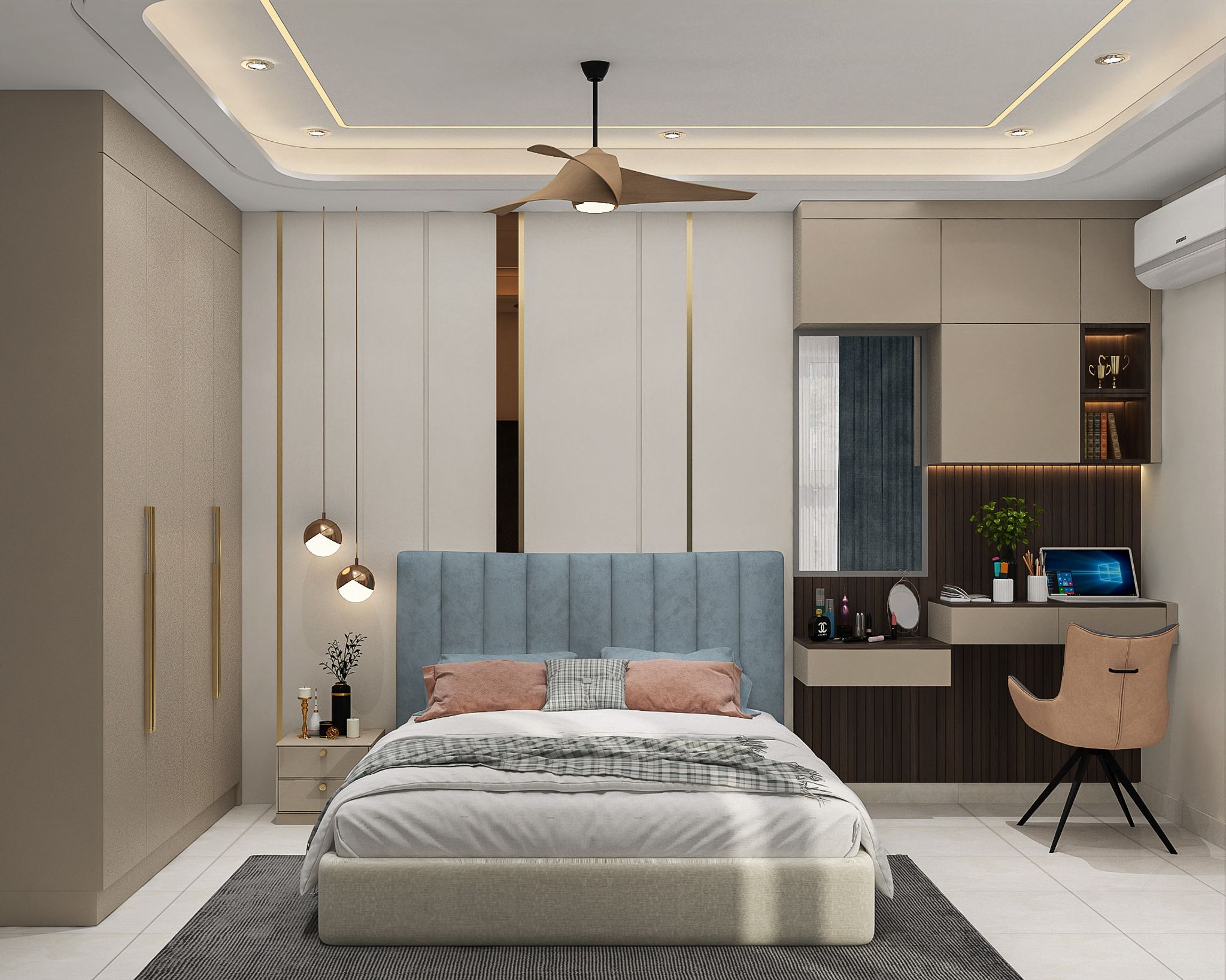 Rectangular Painted Gypsum False Ceiling Design with Layered Lighting ...