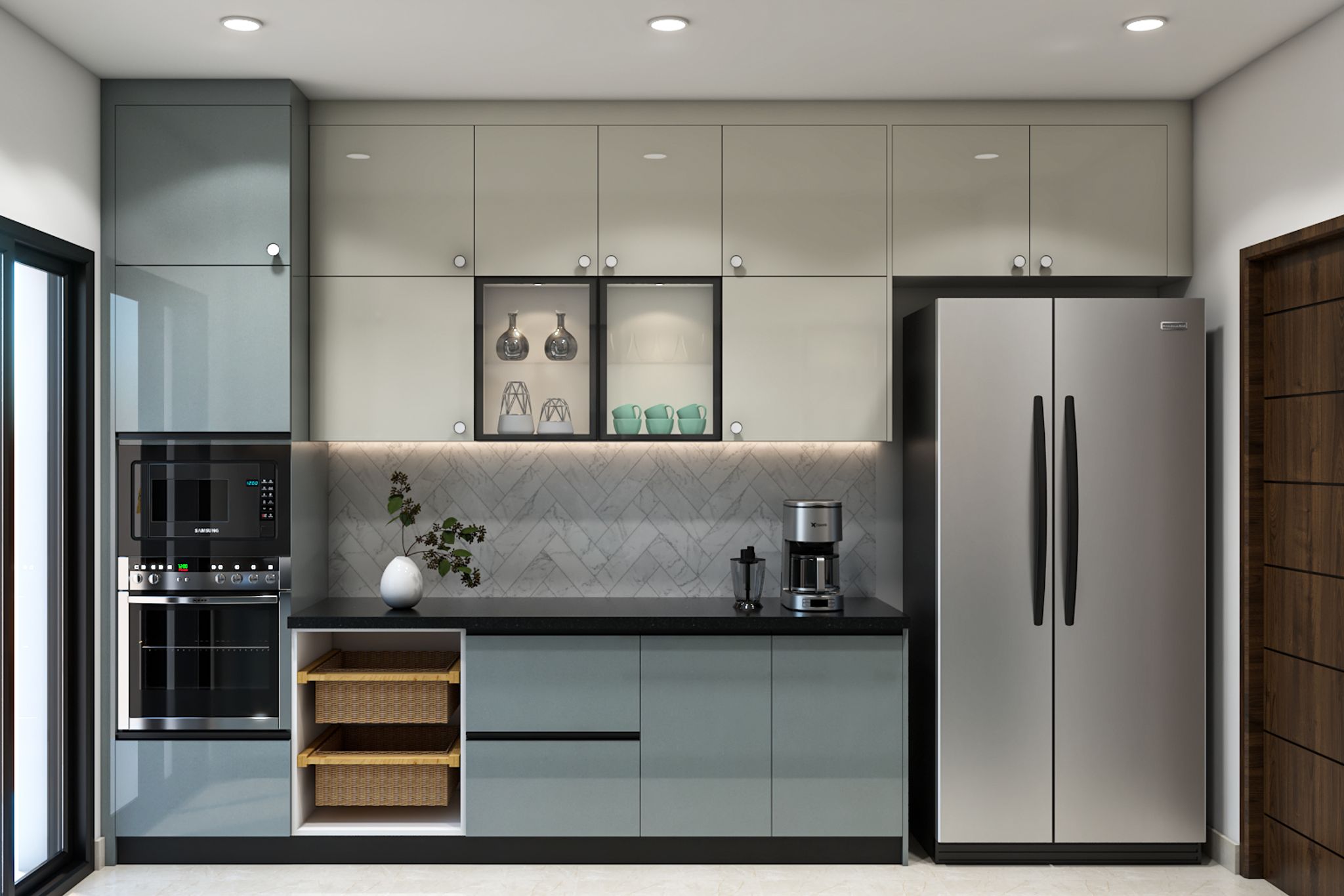 Handleless Modern Parallel Kitchen Design With Minimalist Storage and ...