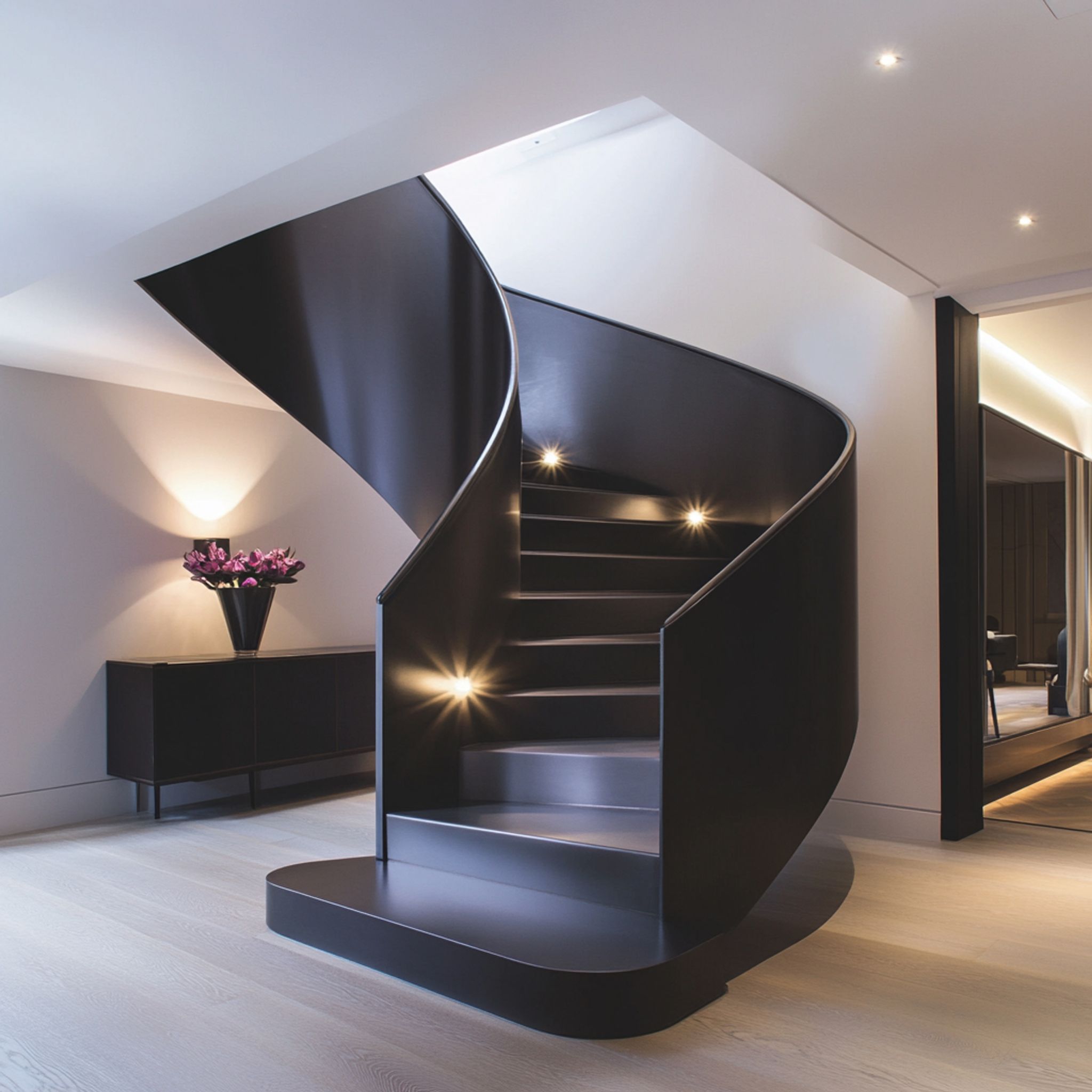 Modern Spiral Staircase Design With Metal Finisih with Wood or ...