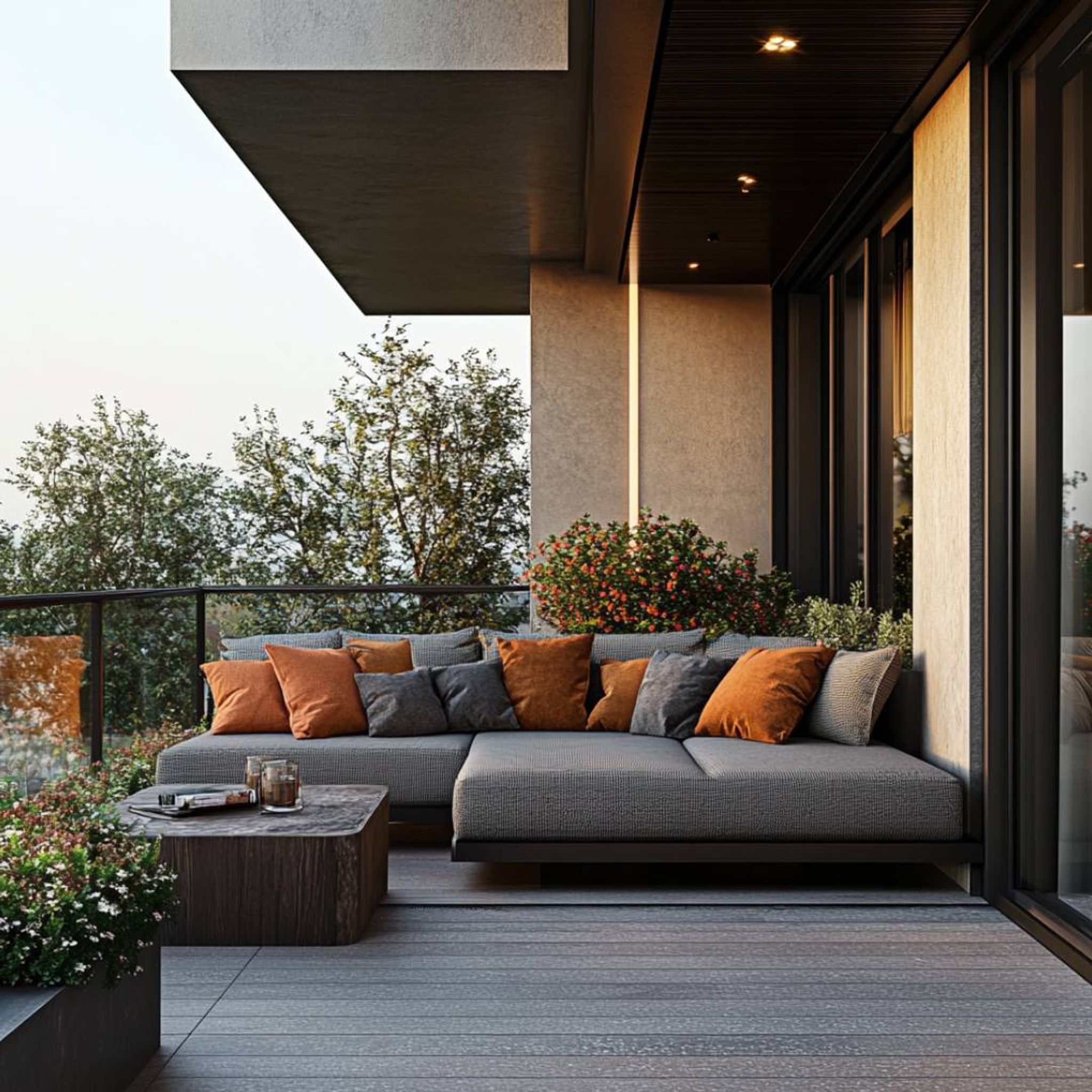 Balcony Design with Stunning Exterior Texture Painted Wall and Modern ...