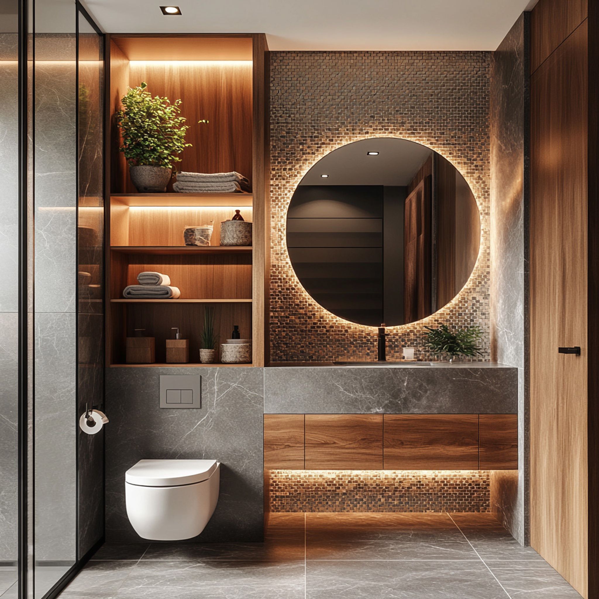 Bathroom Design with Contemporary Grey and Brown Tiles, Suede Finish ...