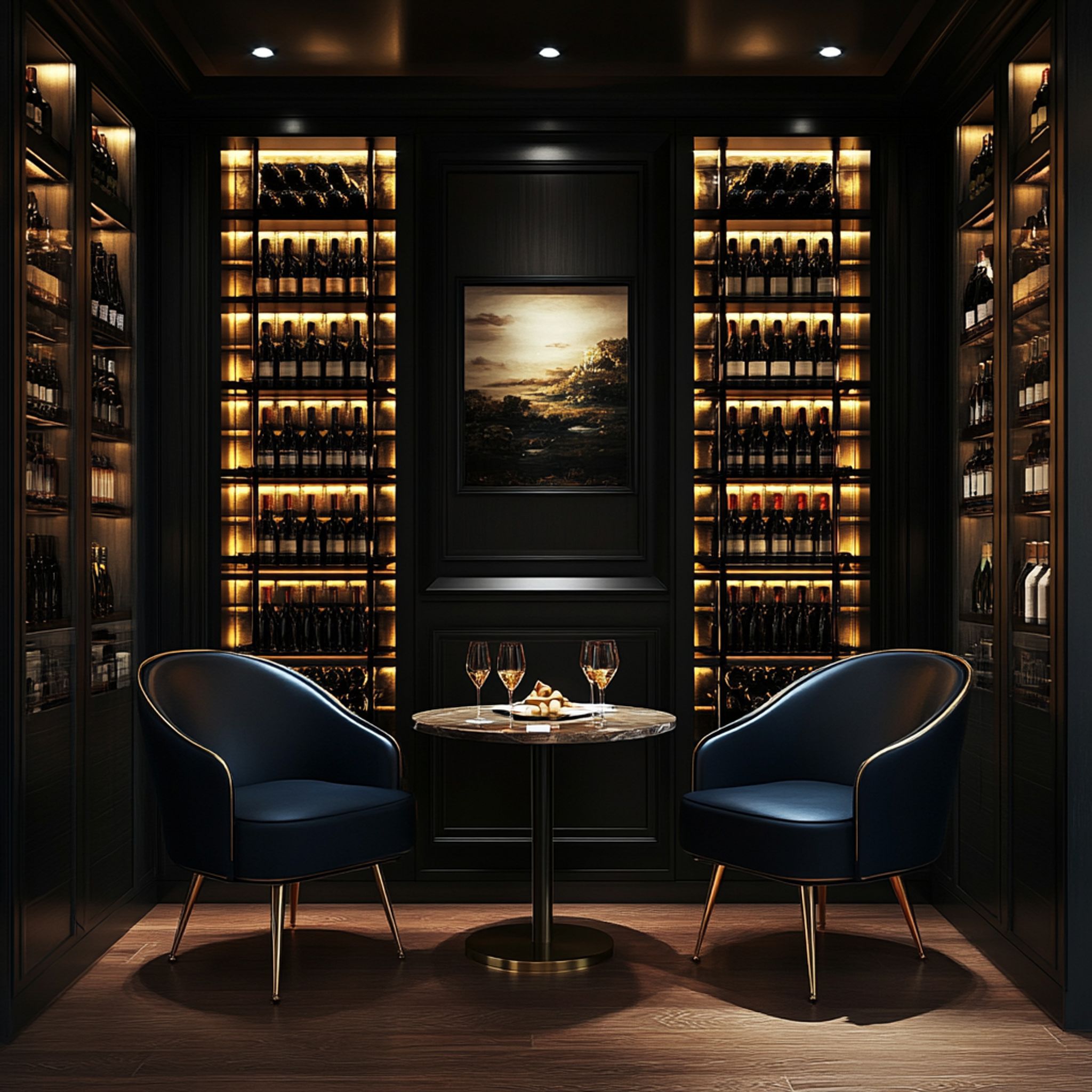 Stylish Classic Home Bar Design with Gold-Trimmed Seating and Wine ...