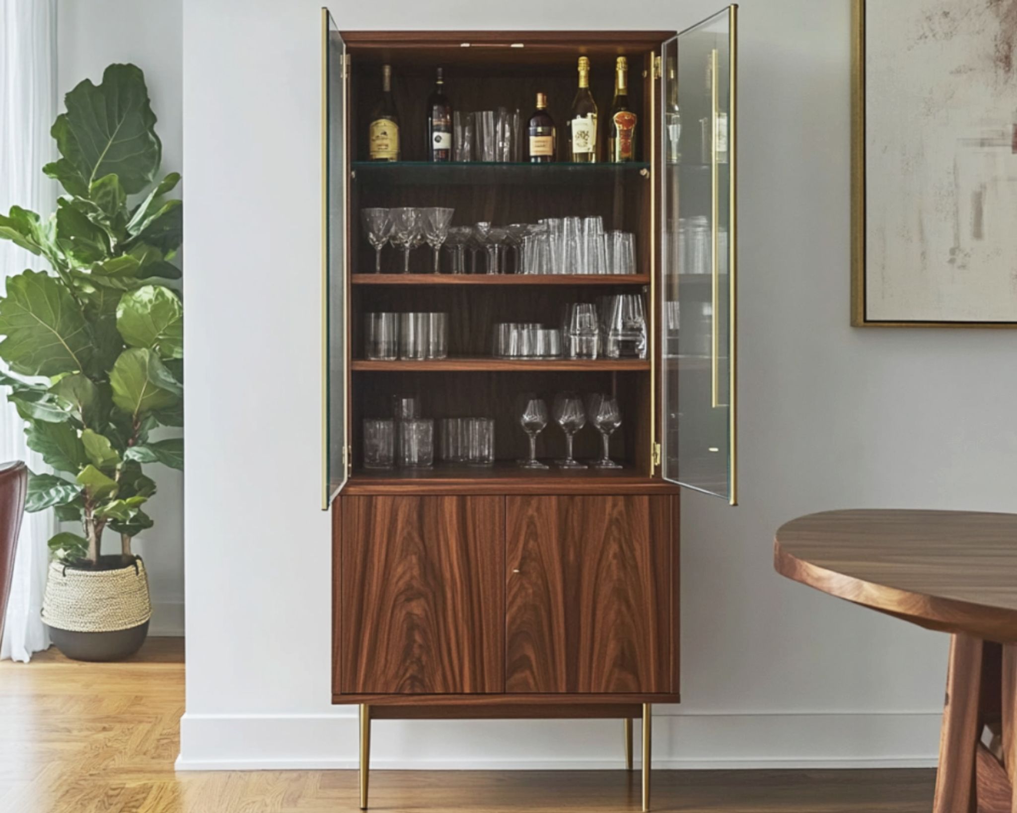 Home Bar Design with Contemporary Display Unit with Wood Finish and ...